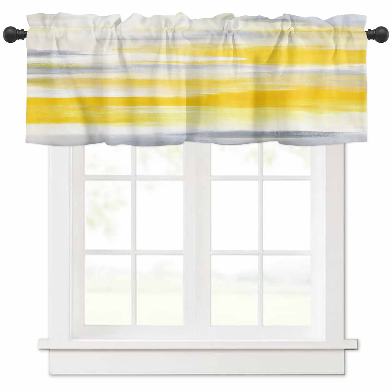 Yellow Grey Valances for Windows Farmhouse Kitchen Curtains Valances ...