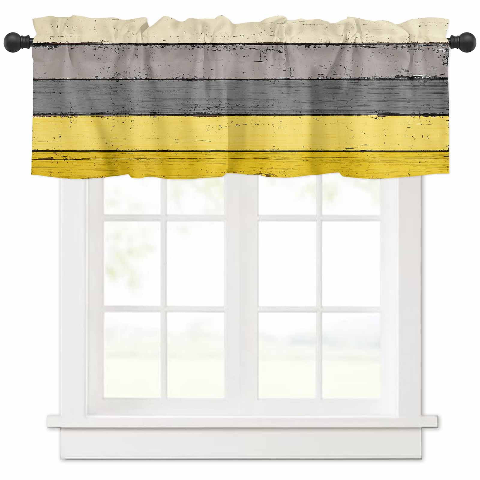Yellow Grey Valances for Windows Farmhouse Kitchen Curtains Valances ...