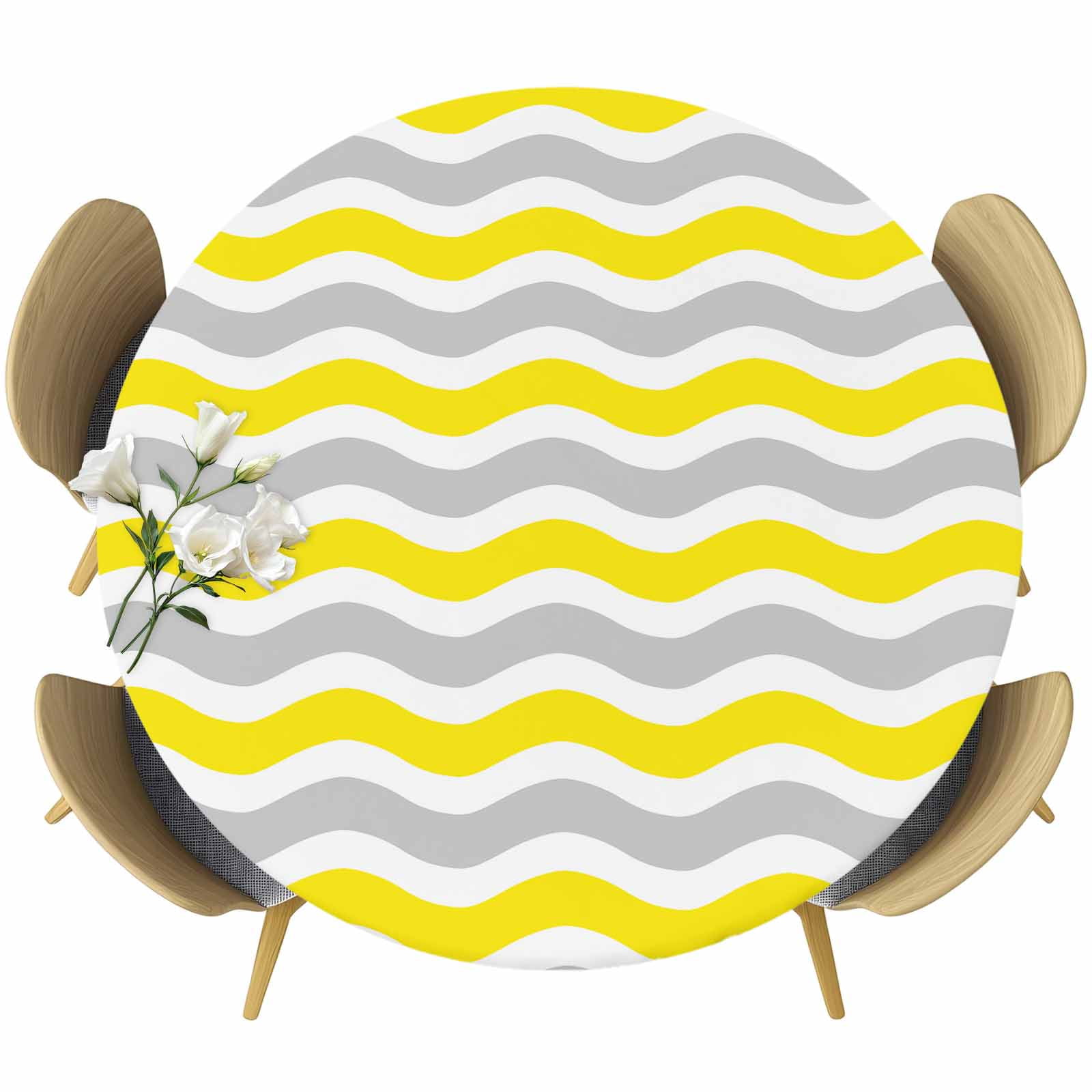 Yellow Grey White Round Tablecloth 36-44 Inch Round Fitted Table Cloth ...