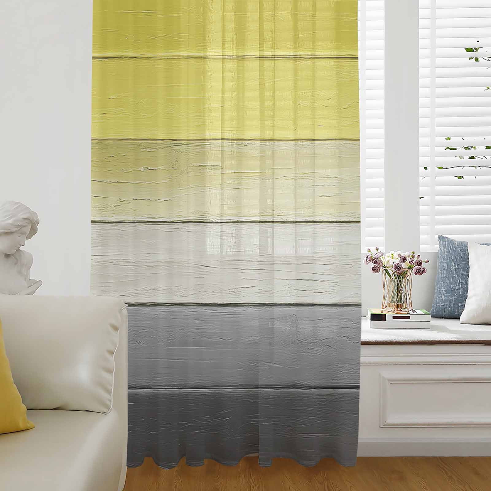 Yellow Grey Window Curtain 84 Inches Long,Vintage Farmhouse Gradient ...