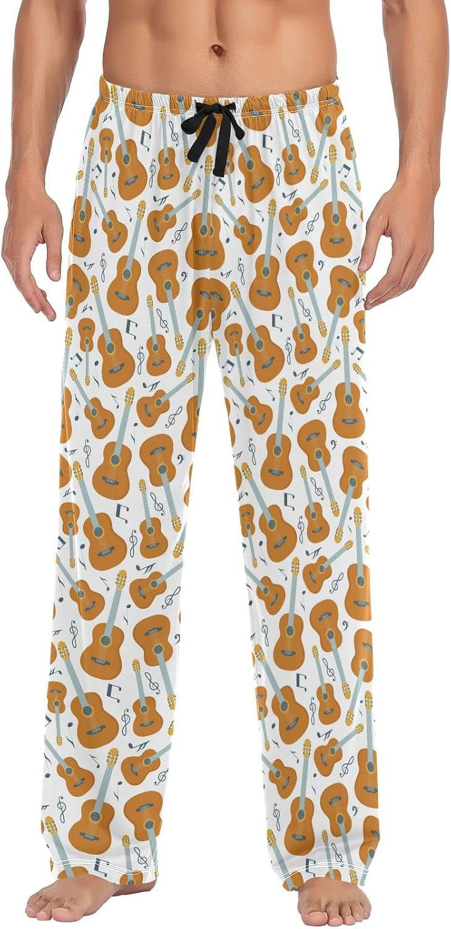 Yellow Guitar Music Note Pattern Mens Pajama Pants Sleepwear Lounge Men ...