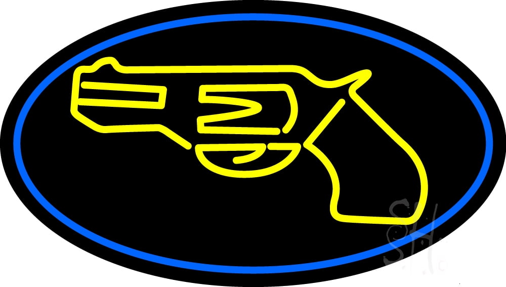 Yellow Gun LED Neon Sign 13 x 32 - inches, Black Square Cut Acrylic ...