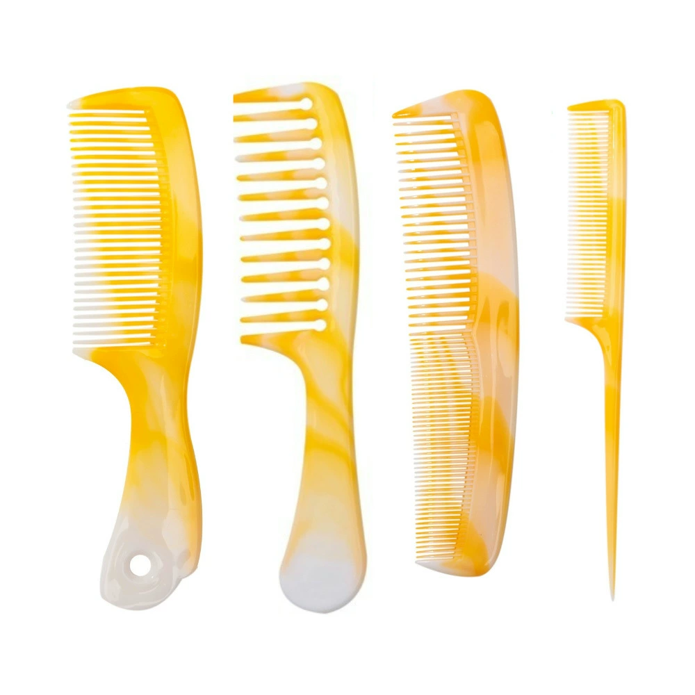 Yellow Hair Comb Set - Wide Tooth, Fine Tooth, Rat Tail, and Dual Comb ...
