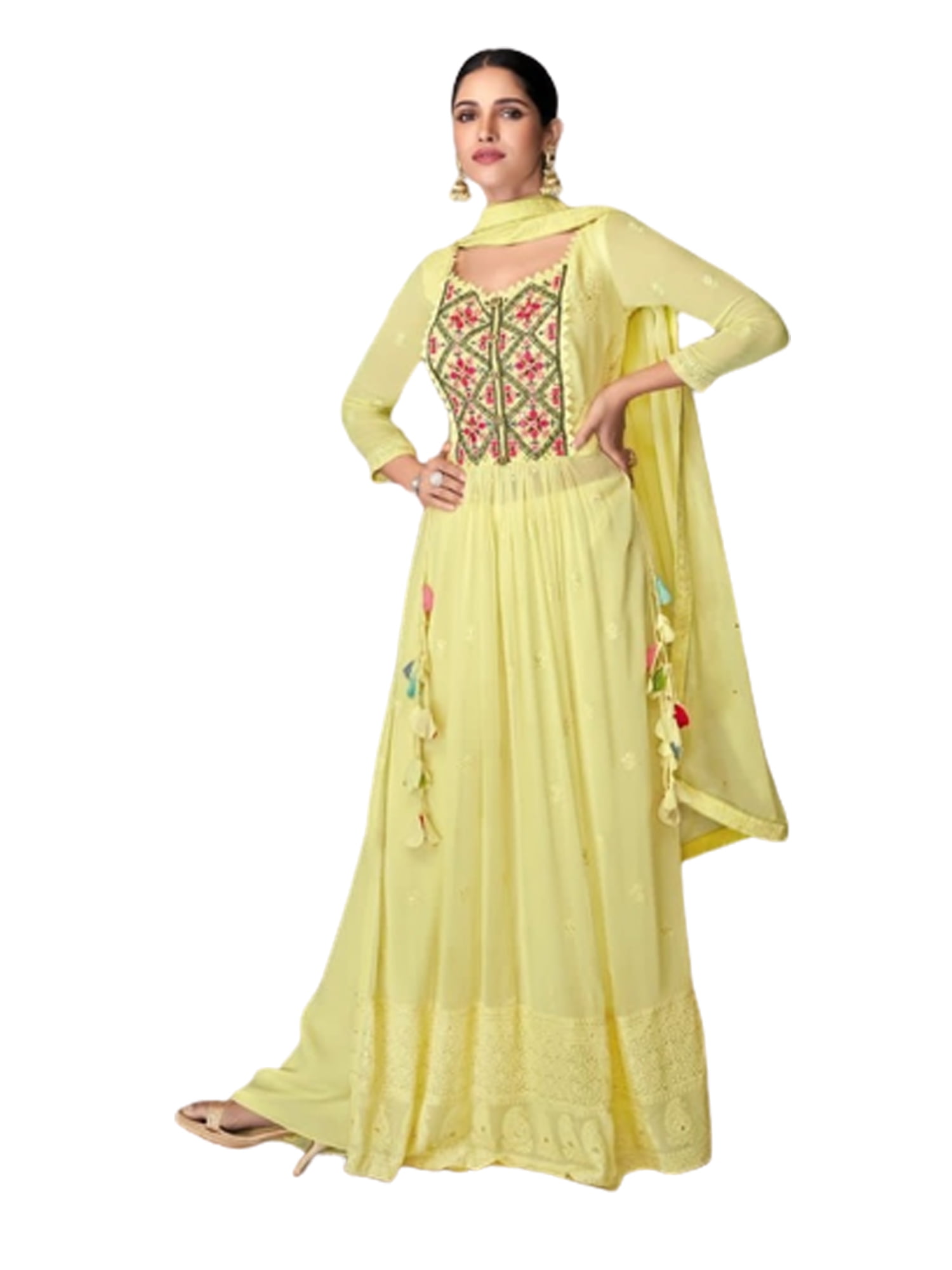 Yellow Haldi Ceremony Special Woman Gown Dress Georgette Anarkali Suit ...