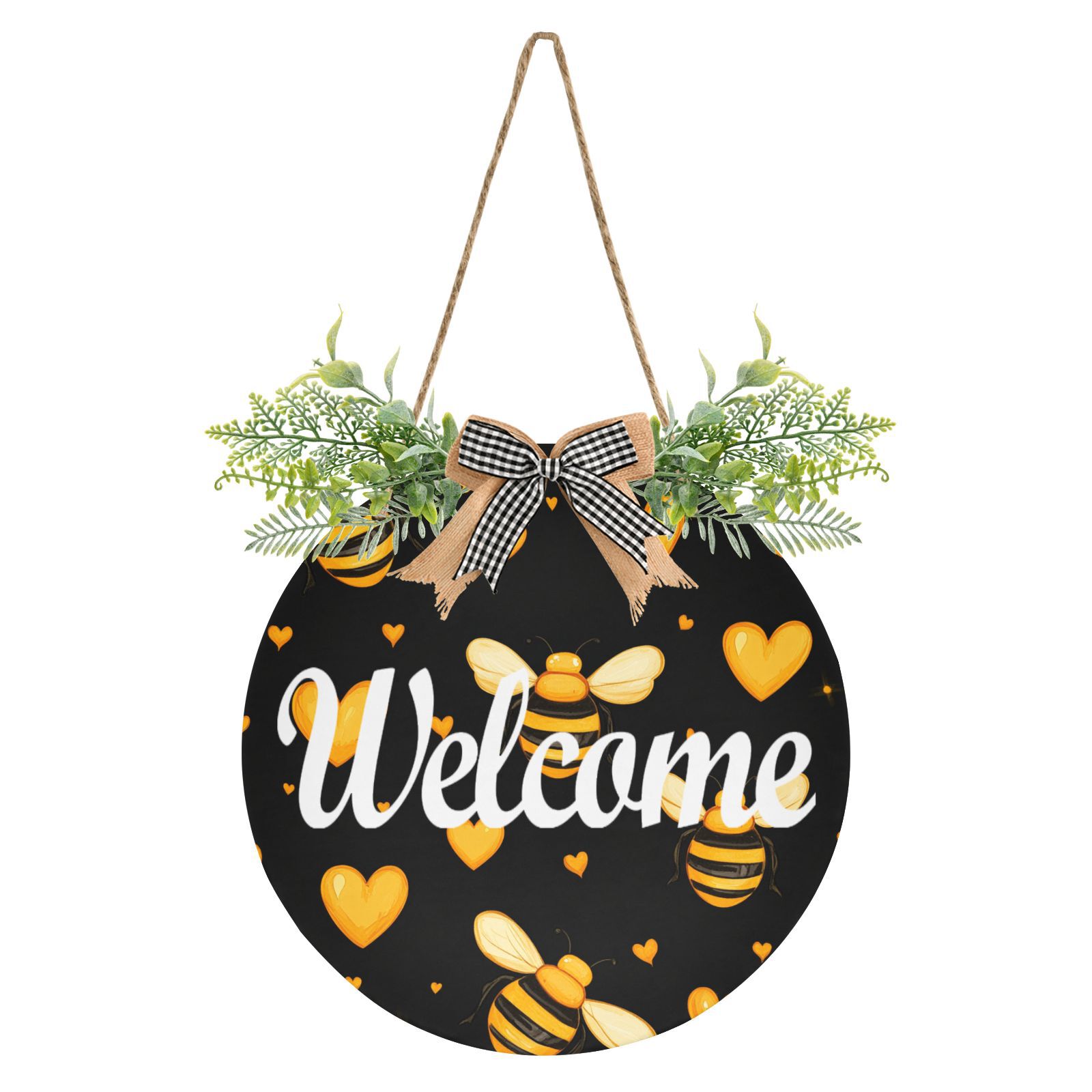 Yellow Hearts Bees Welcome Sign for Front Door Wreath Door Sign for ...