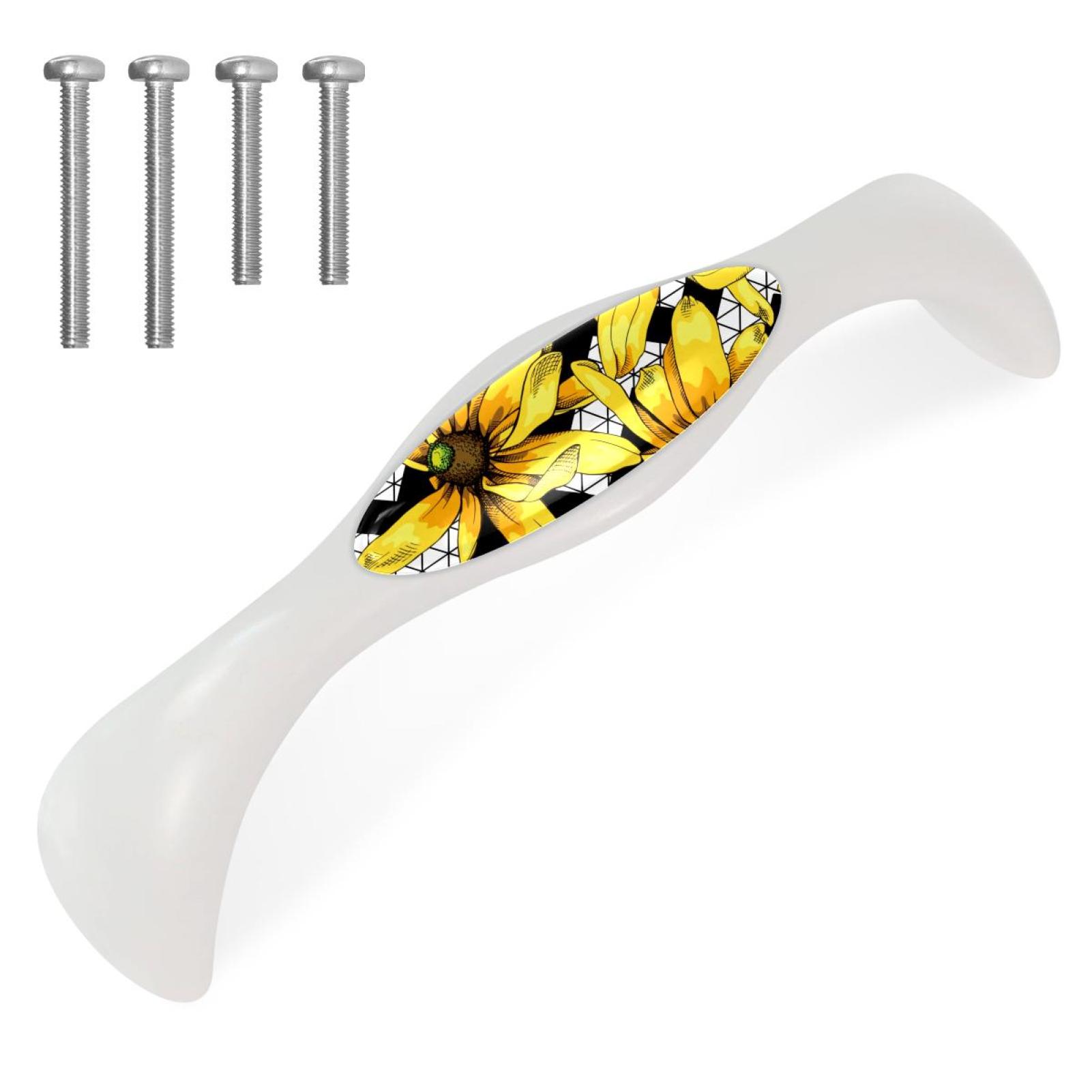 Yellow Heliopsis Knob 4 Pack Arched Drawer Pulls Crystal Glass White ...