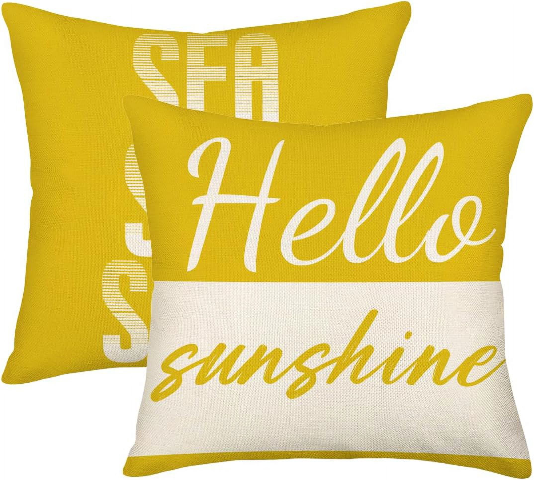 Yellow Hello Sunshine Summer Decorative Pillow Cover 20x20 Inch Set of ...