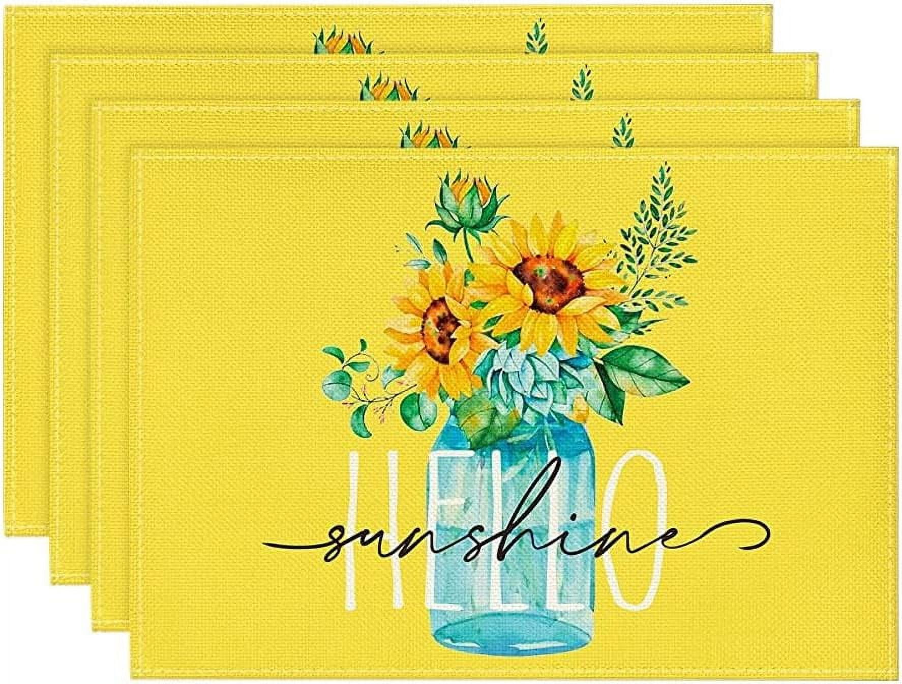 Yellow Hello Sunshine Sunflower Summer Placemats Set of 6, 12x18 Inch ...