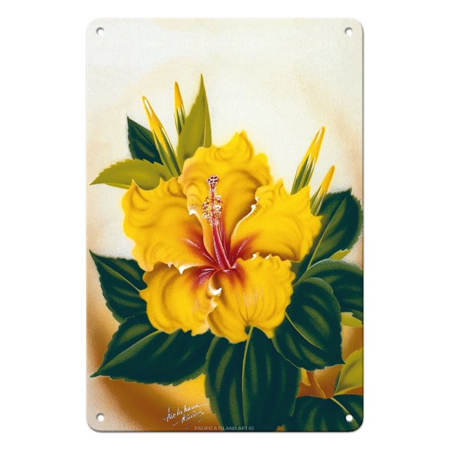 Yellow Hibiscus Flower - Hawai’i - Vintage Hawaiian Airbrush Art by Ted ...