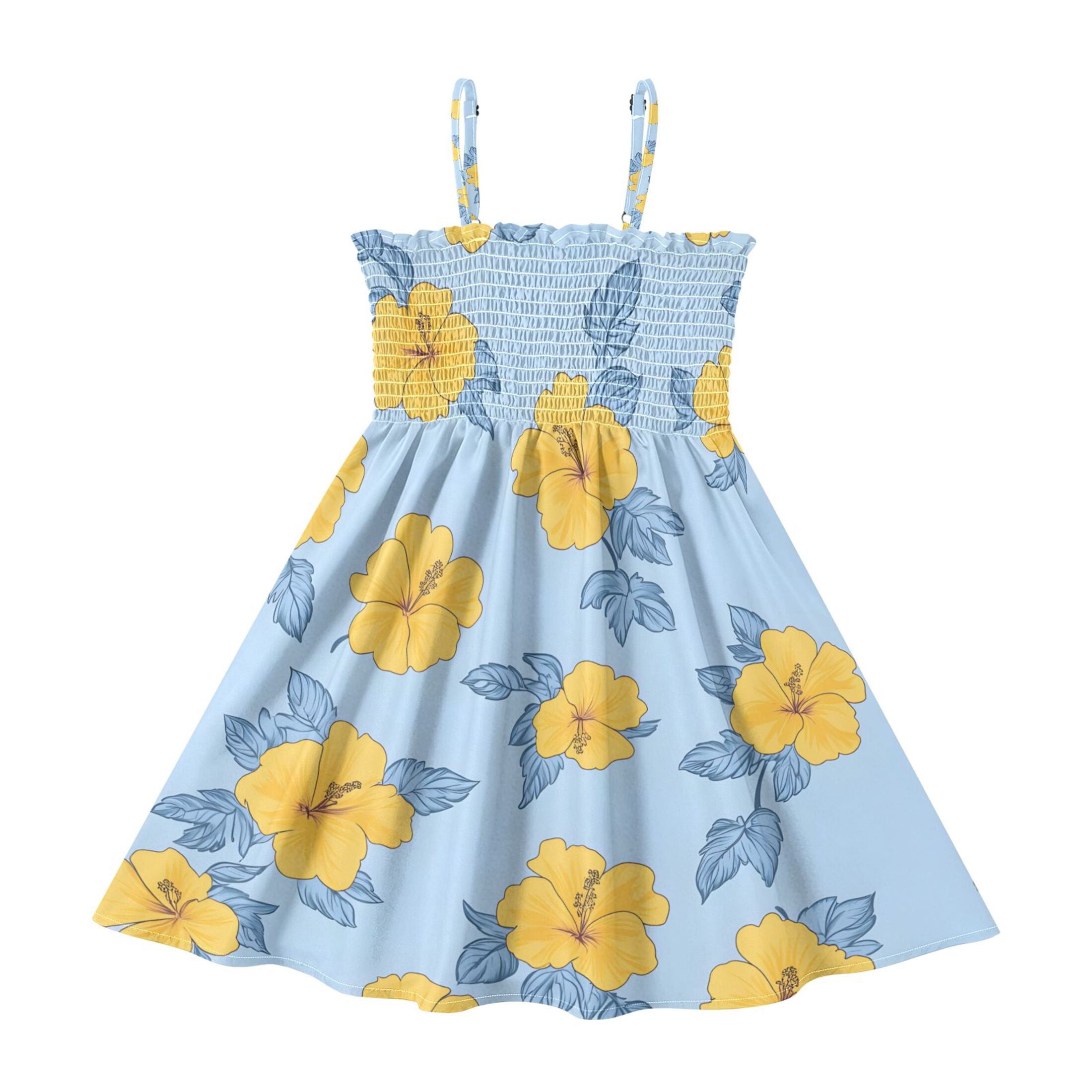 Yellow Hibiscus Flower Pattern Girls' Casual Dresses 2Y-8Y Sleeveless ...