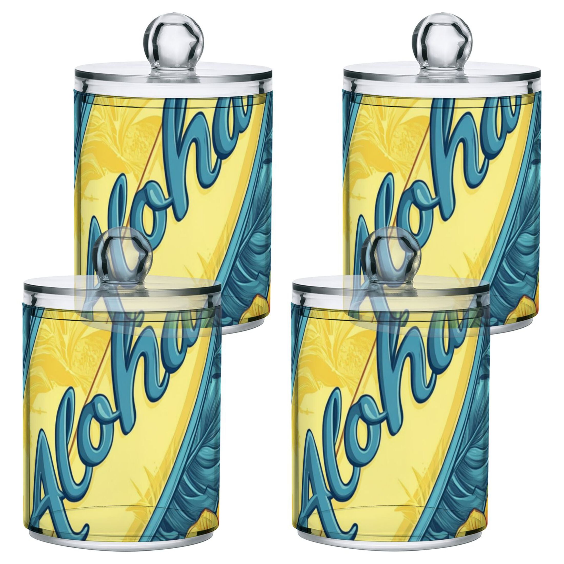 Yellow Hibiscus Flowers Palm Leaves Surfboard Translucent Plastic Cans ...