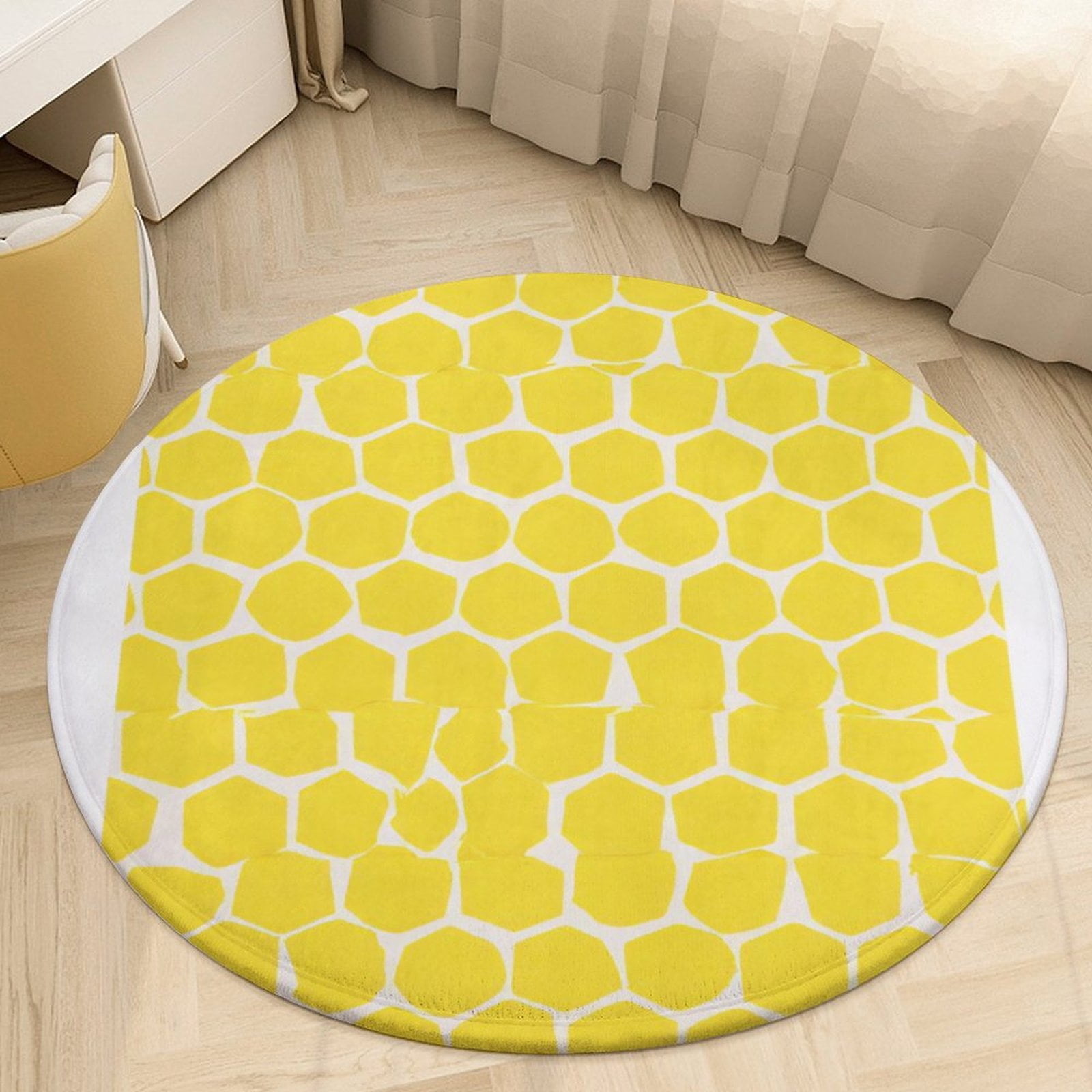 Yellow Honeycomb Pattern Round Area Rugs for Bedroom Living Room, 4FT ...