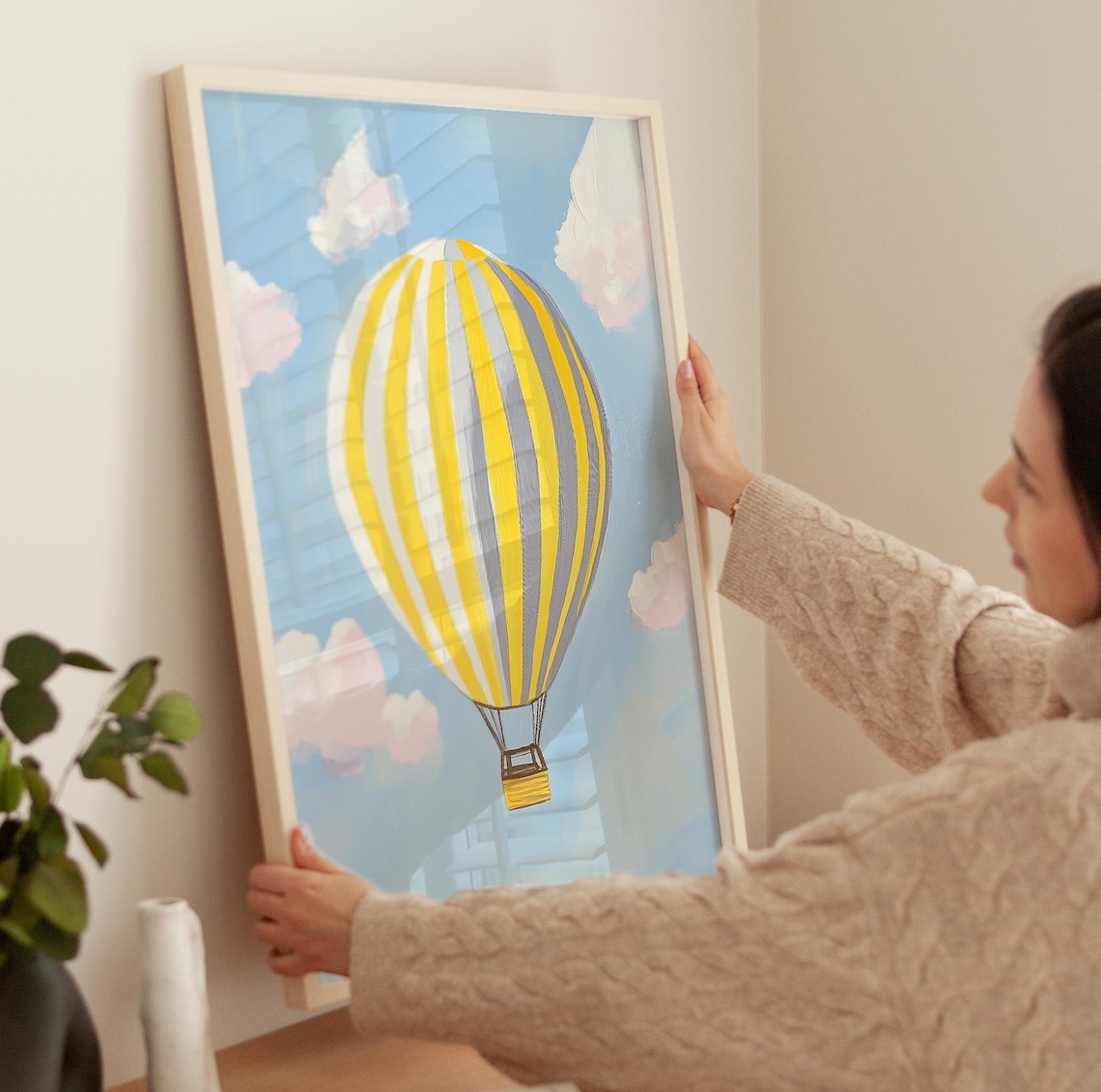 Yellow Hot Air Balloon Nursery Poster Vintage Cottagecore Wall Art ...