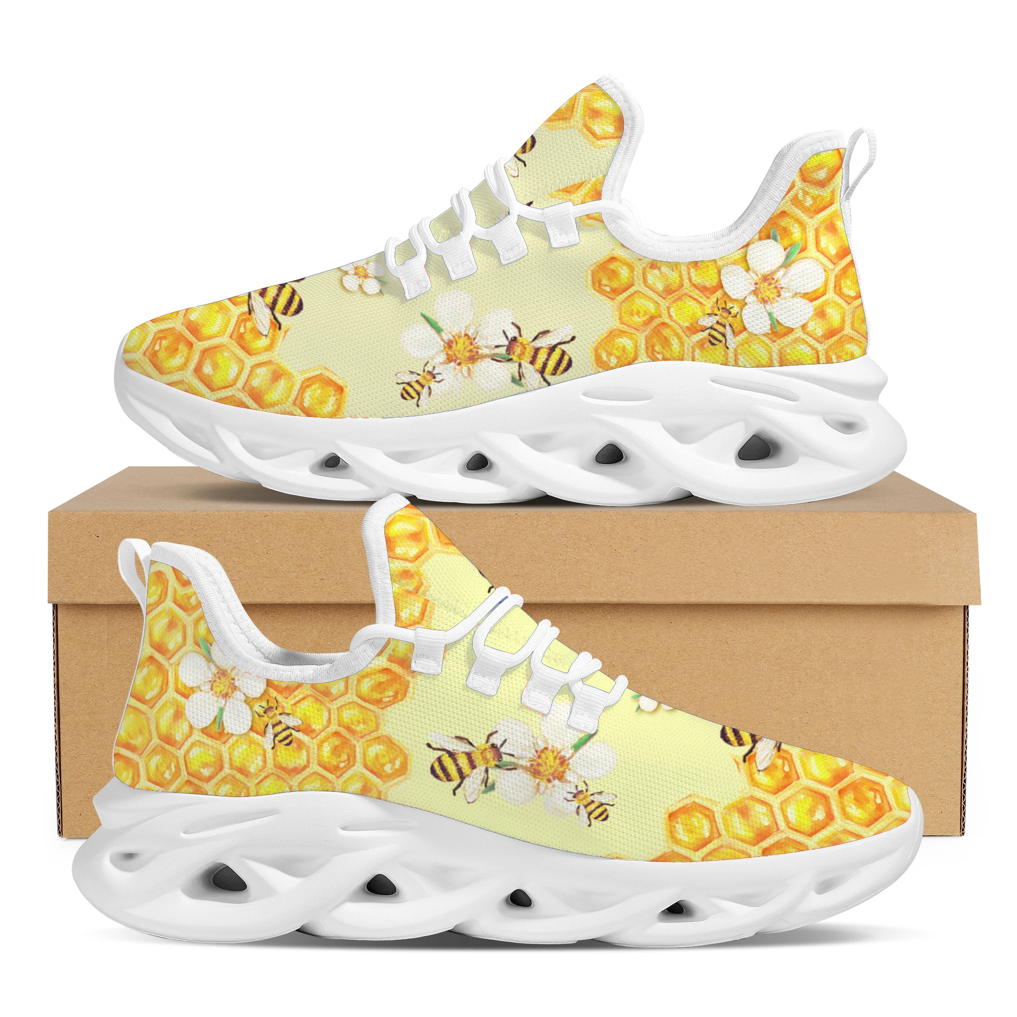Yellow Hy Bee Pattern Female Platform Sneakers Light Mesh Shoes Women ...