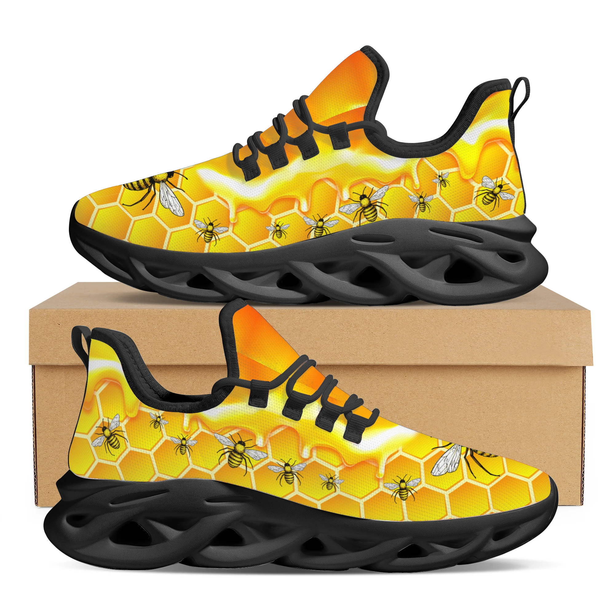 Yellow Hy Bee Pattern Female Platform Sneakers Light Mesh Shoes Women ...