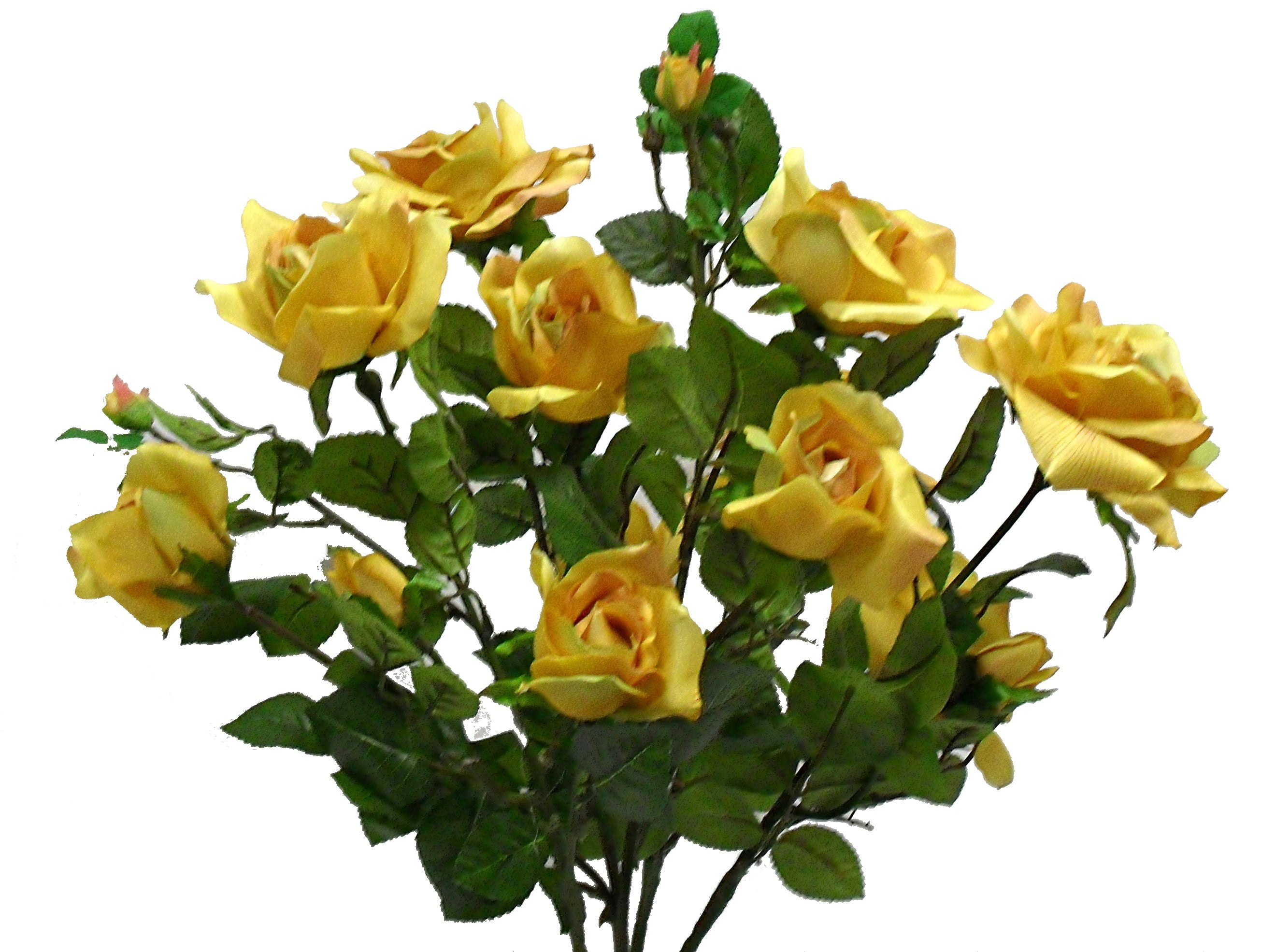 Yellow Hybrid Tea Rose with Buds 27in Artificial Polysilk Faux Fake ...