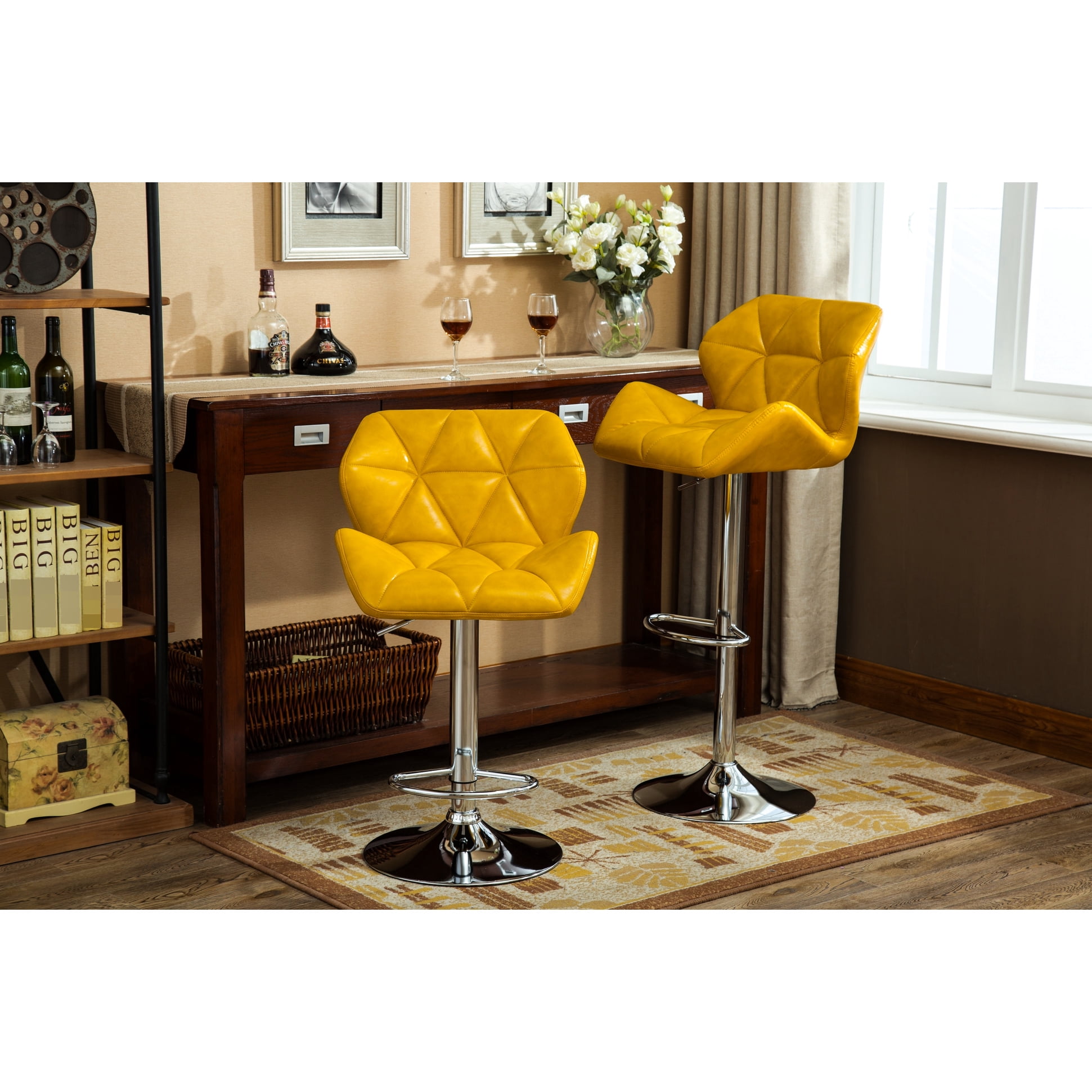 Yellow Hydraulic Adjustable Height Bar Stools, Contemporary Design, Of ...