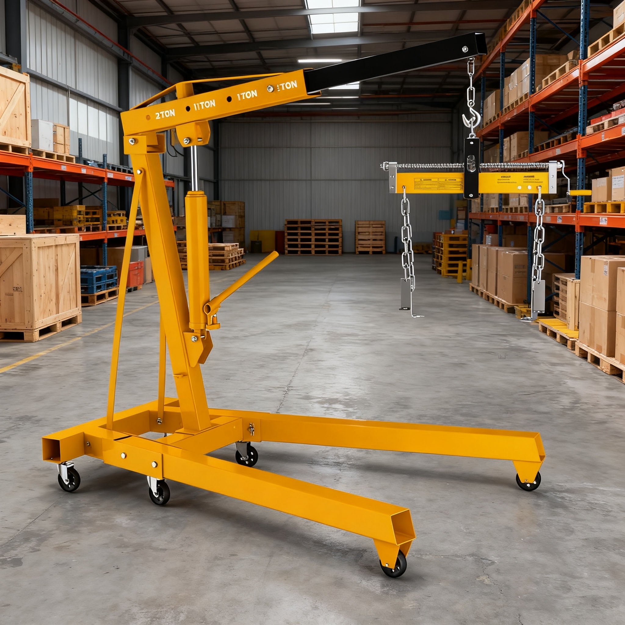 Yellow Hydraulic Car Hoist, Folding Engine Hoist Lift, 2 in 1 Hydraulic ...