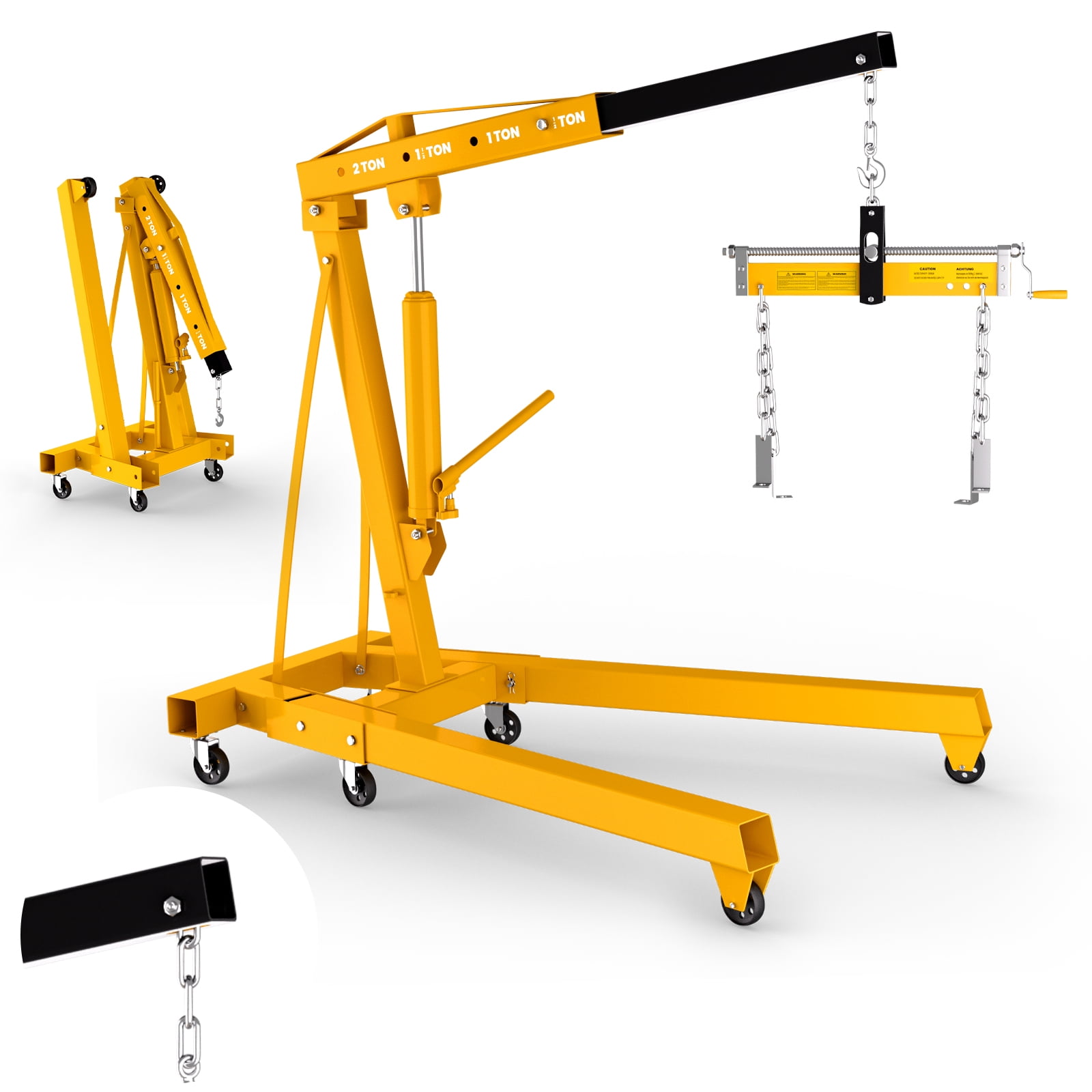 Yellow Hydraulic Folding Engine Hoist with Lever, 2 Ton/4400 LBS Load ...