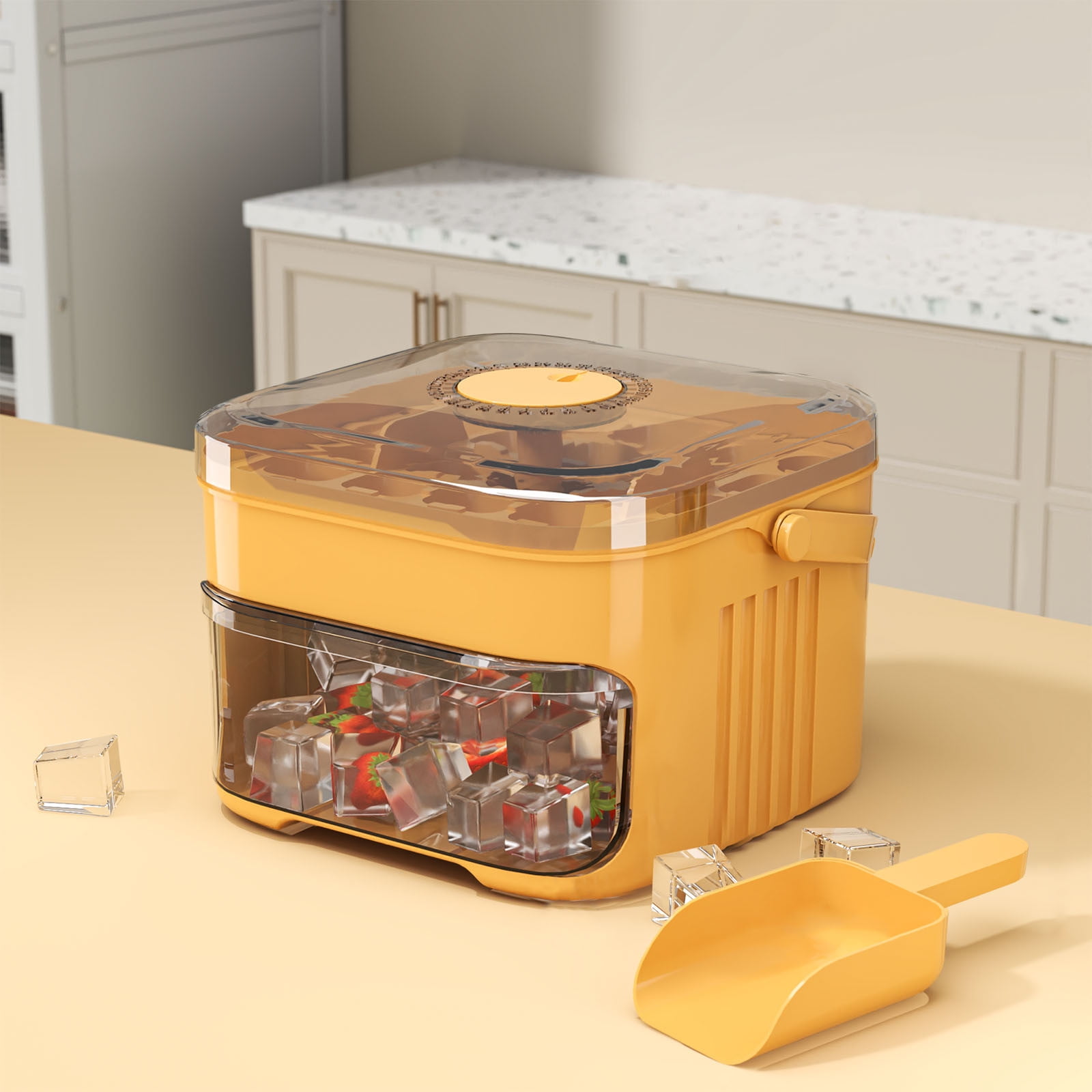 Yellow Ice Cube Tray - Easy Ice Maker Type Ice Block Mould - Reusable ...