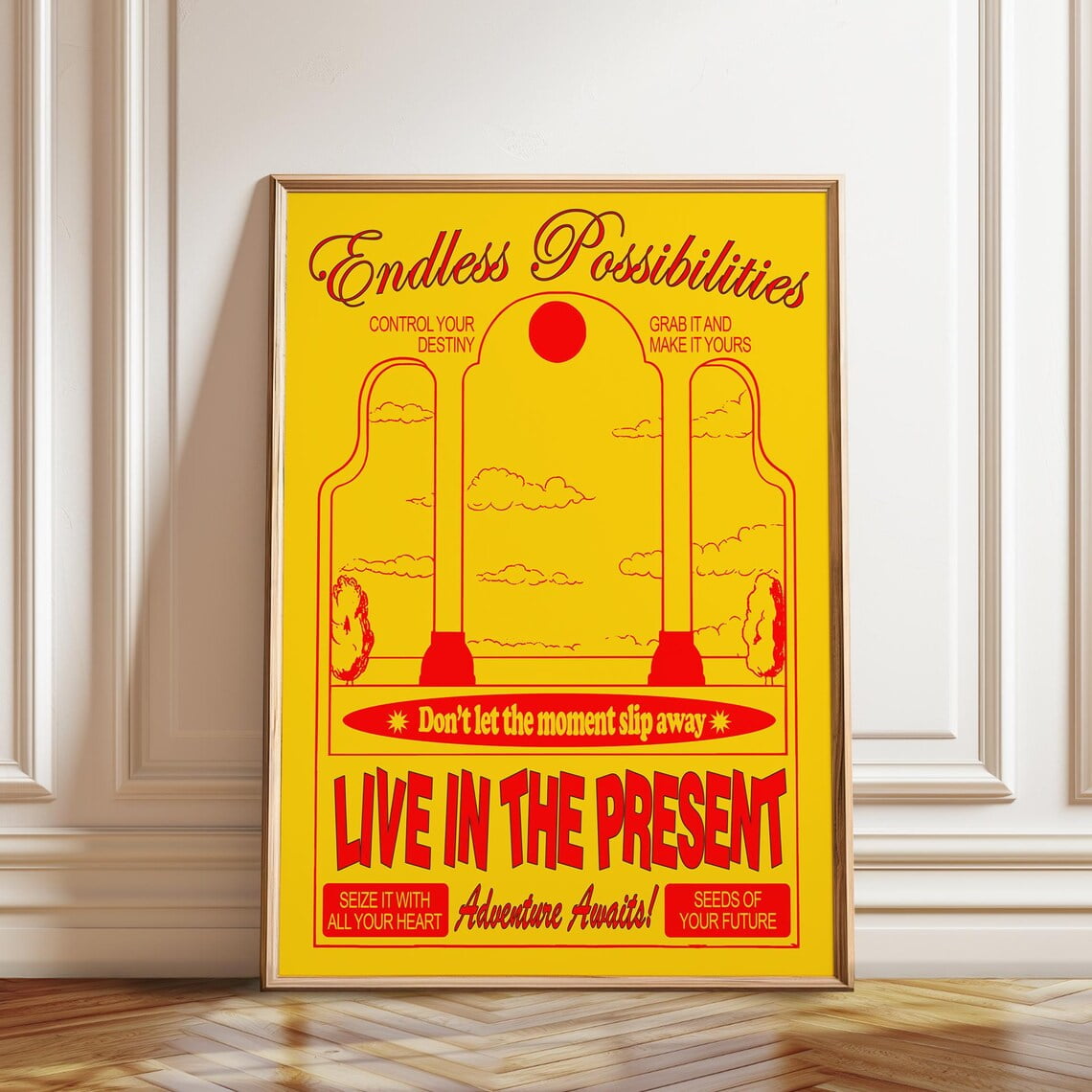 Yellow Inspirational Posterendless Possibilities Art Printretro ...