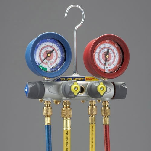 Yellow Jacket 46041 Brute II 4-Valve Manifold, Liquid Gauges, psi, R-22 ...