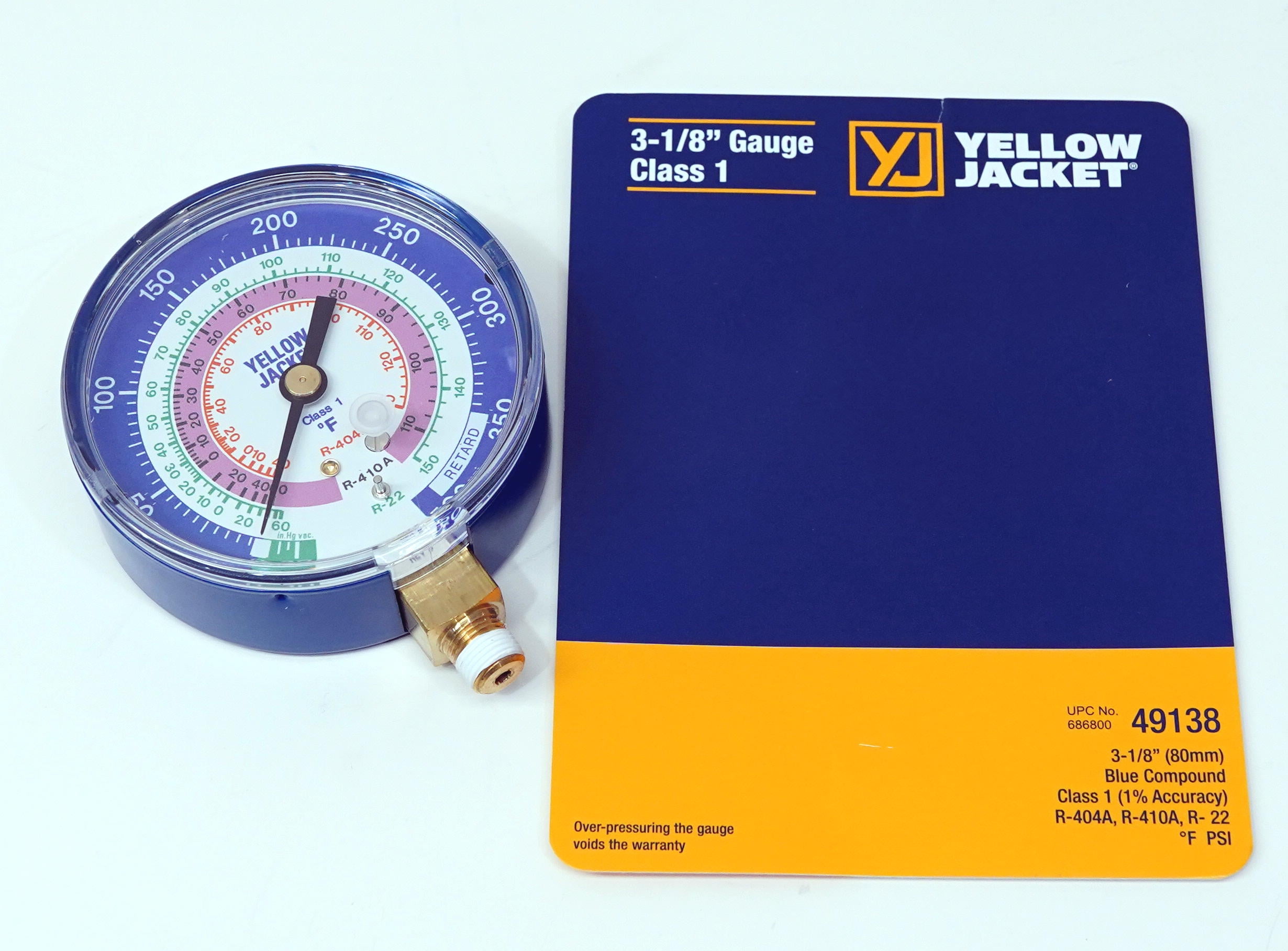 Yellow Jacket 49138 Blue Manifold Pressure Gauge, Low Side R404A, R410A ...