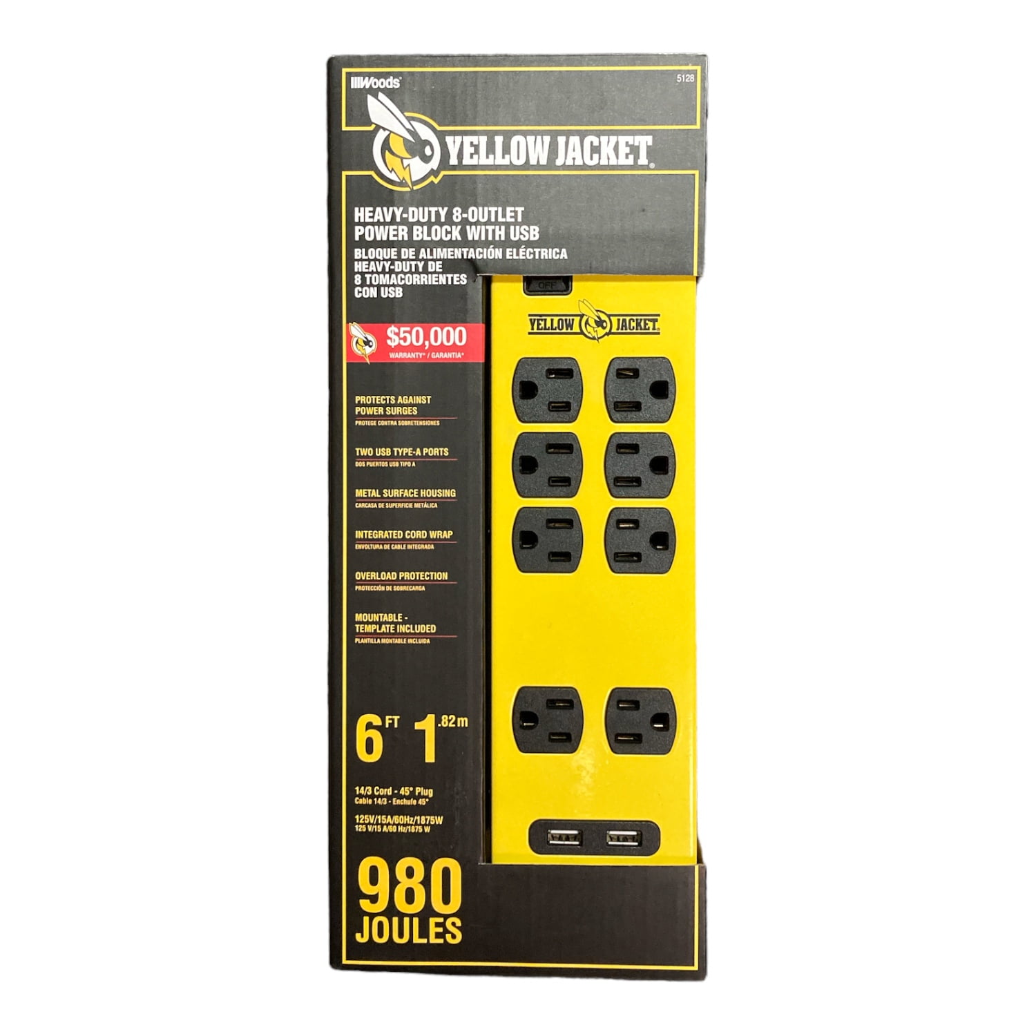 Yellow Jacket Extended 8-Outlet Power Block with USB, Multi Strip for ...