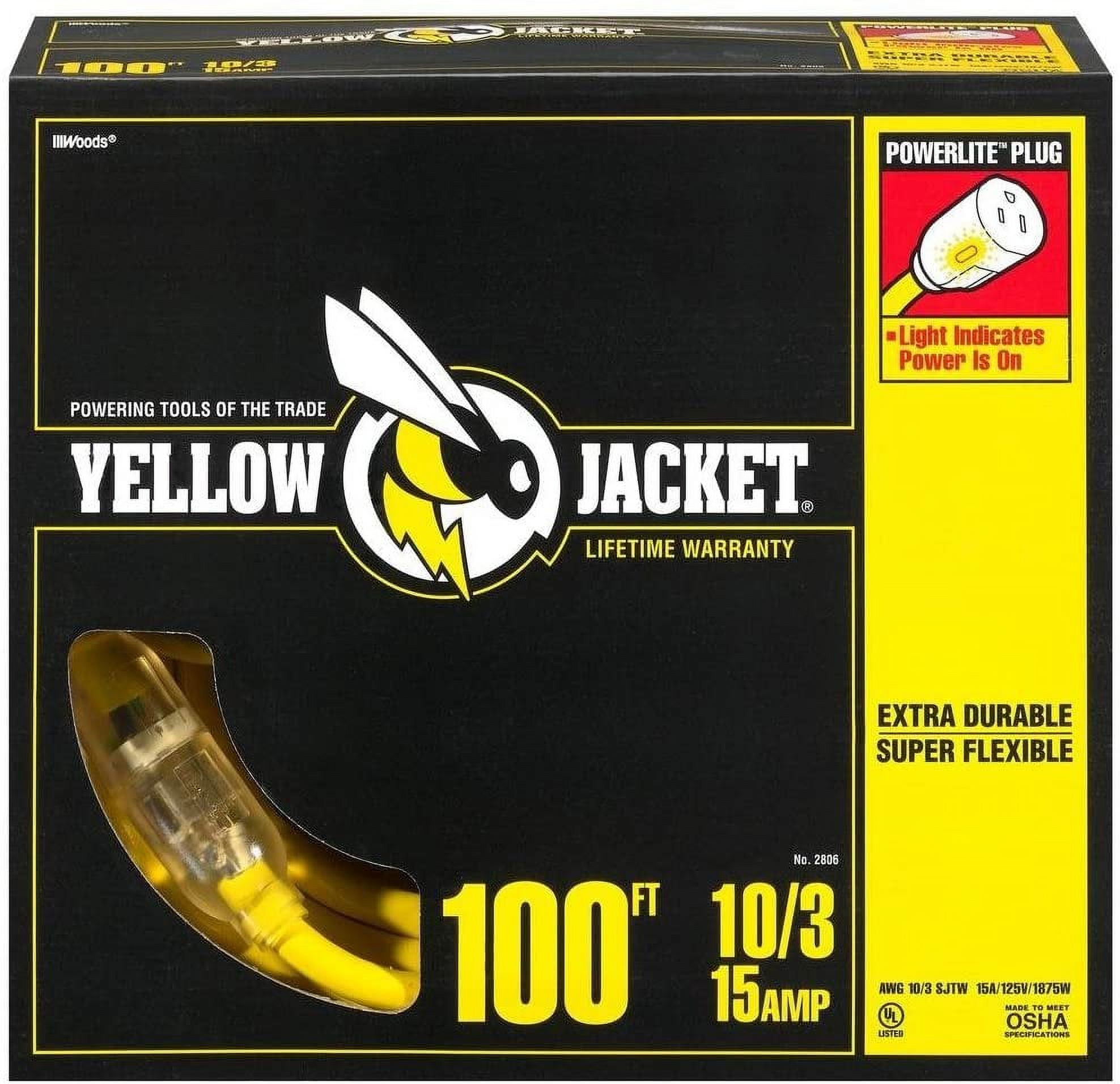 Yellow Jacket Extension Cord 10/3 Sjtw-A 100 ' 15 Amp Yellow Ul ...