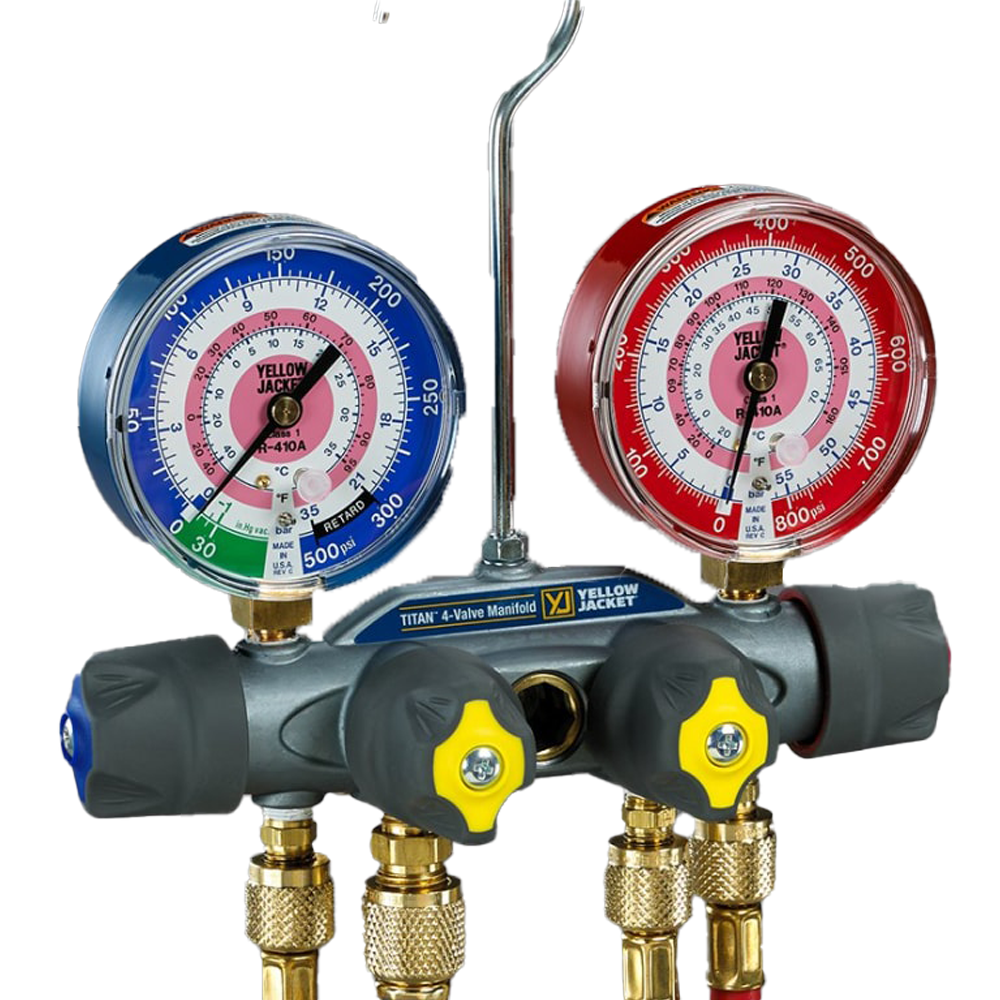 Yellow Jacket HVAC Refrigerant 4-Valve Mechanical Manifold Gauge Set ...
