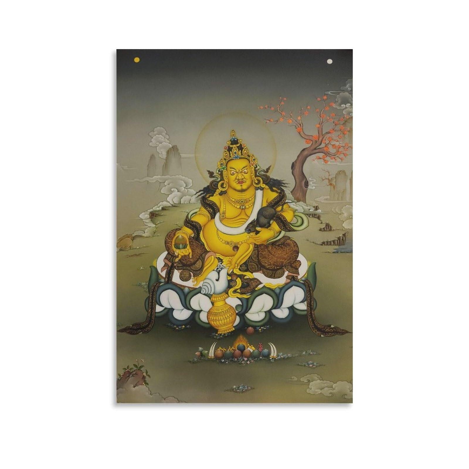 Yellow Jambhala Buddhist Traditional Painting, Tibetan Style Canvas ...