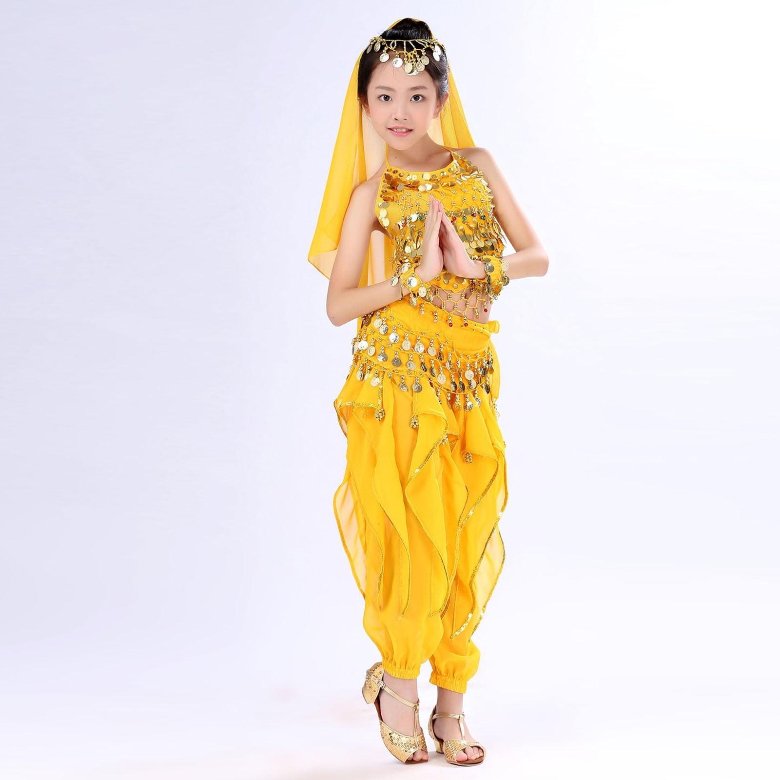 Yellow Kids Middle Eastern Belly Dance Outfit - 100% Polyester 5-13 ...