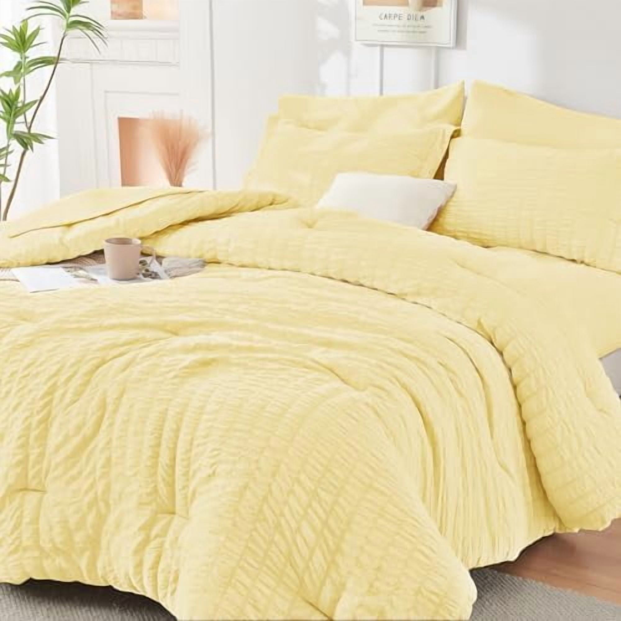 Yellow King Size Comforter Set Seersucker 7 Pieces, All Season Luxury ...
