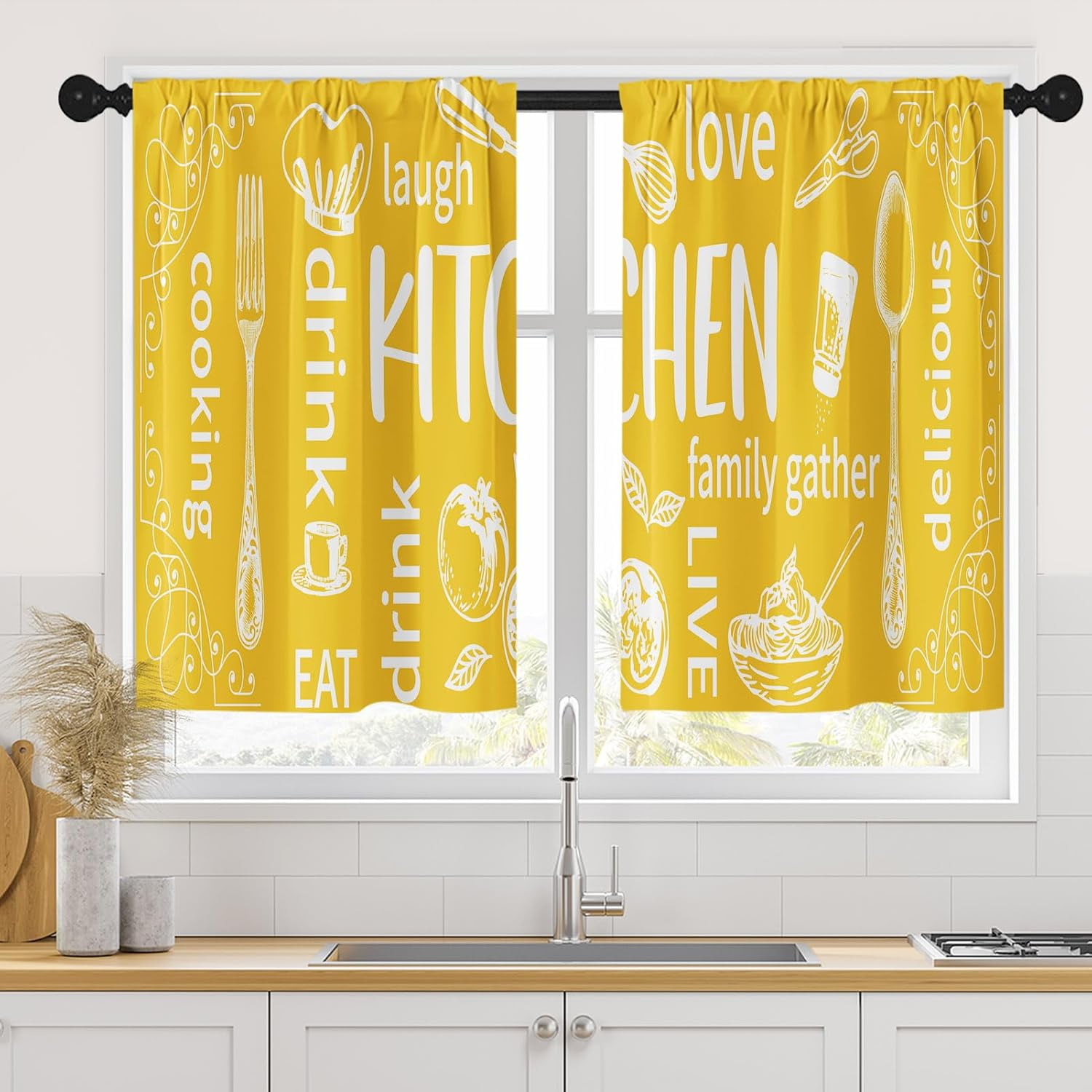 Yellow Kitchen Curtains 36 Inch Length Modern Window Short Tier ...