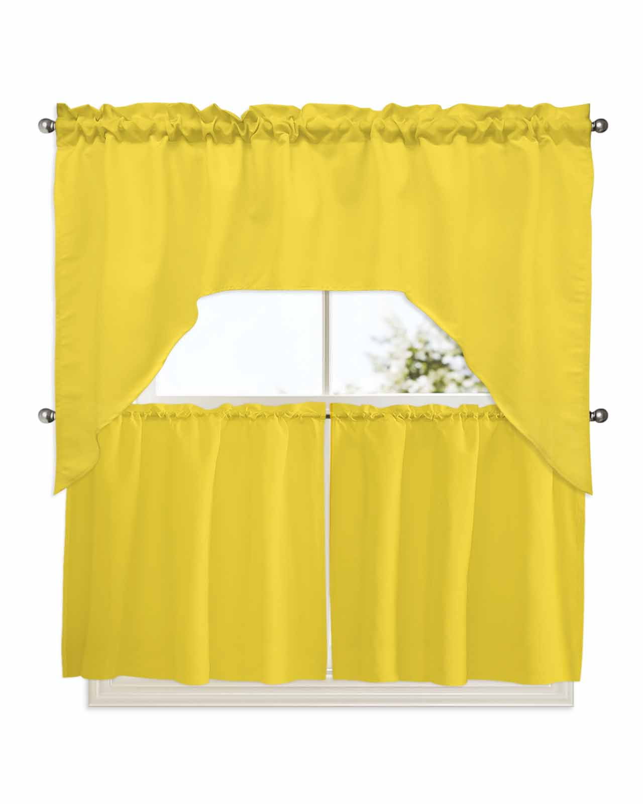 Yellow Kitchen Curtains Swag Valance and Tier Curtains Set 24 Inch ...