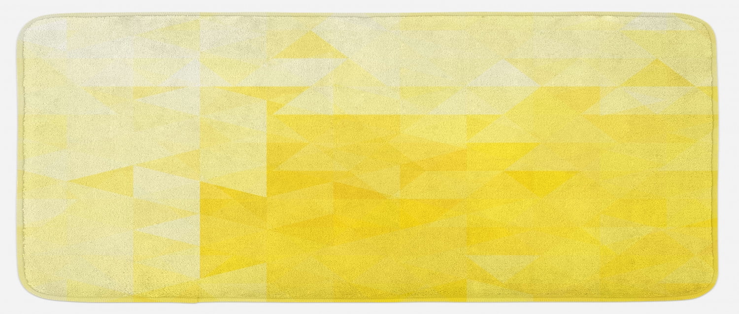 Yellow Kitchen Mat, Simple Triangle Shaded Wavy Retro Mosaic Motifs ...