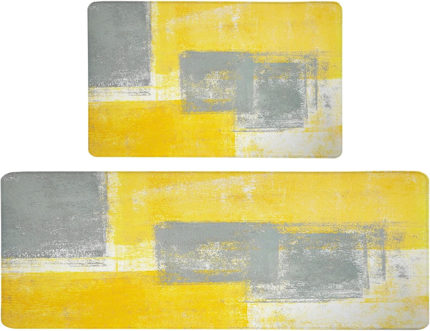 Yellow Kitchen Rugs and Mats Sets 2 Piece Yellow Grey Anti-Fatigue ...