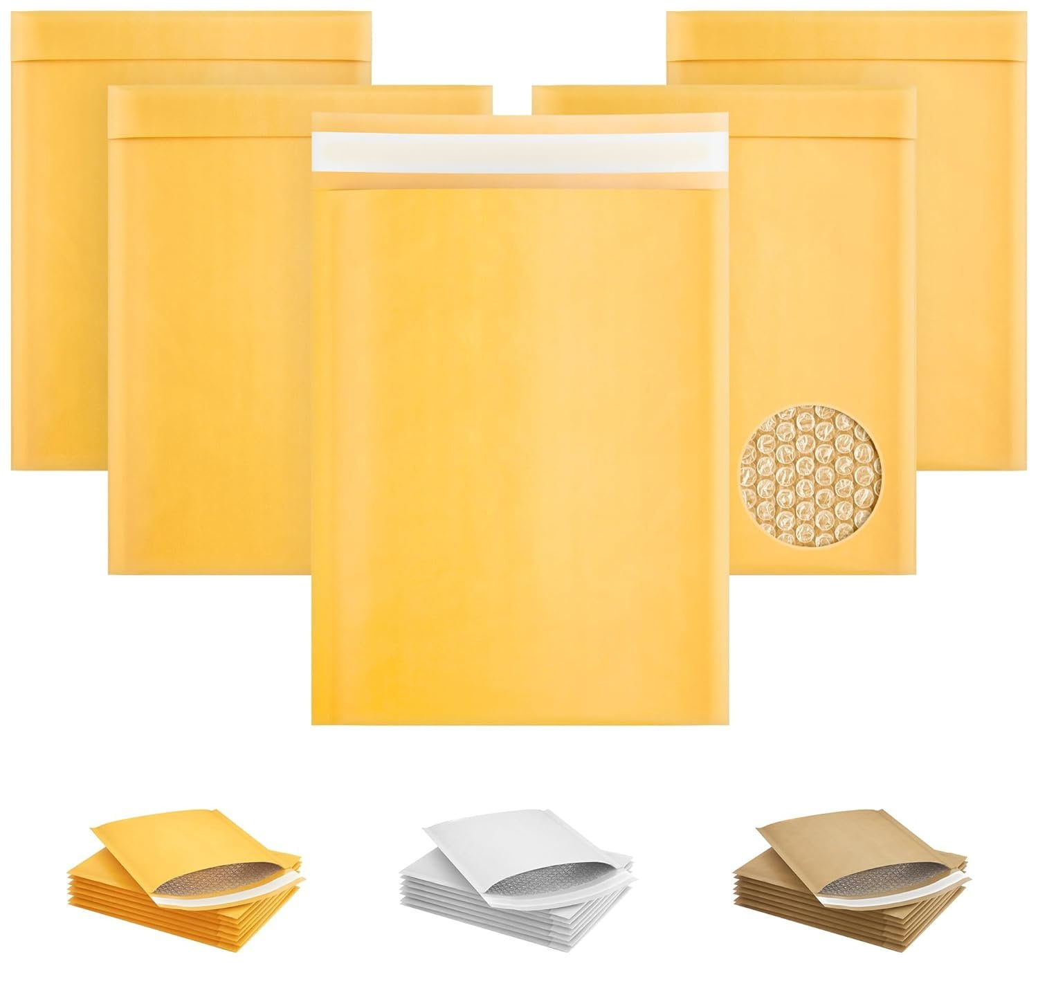 Yellow Kraft Bubble Mailer Envelopes, 10.5 x 15 Inches. 10 Pack Mail ...