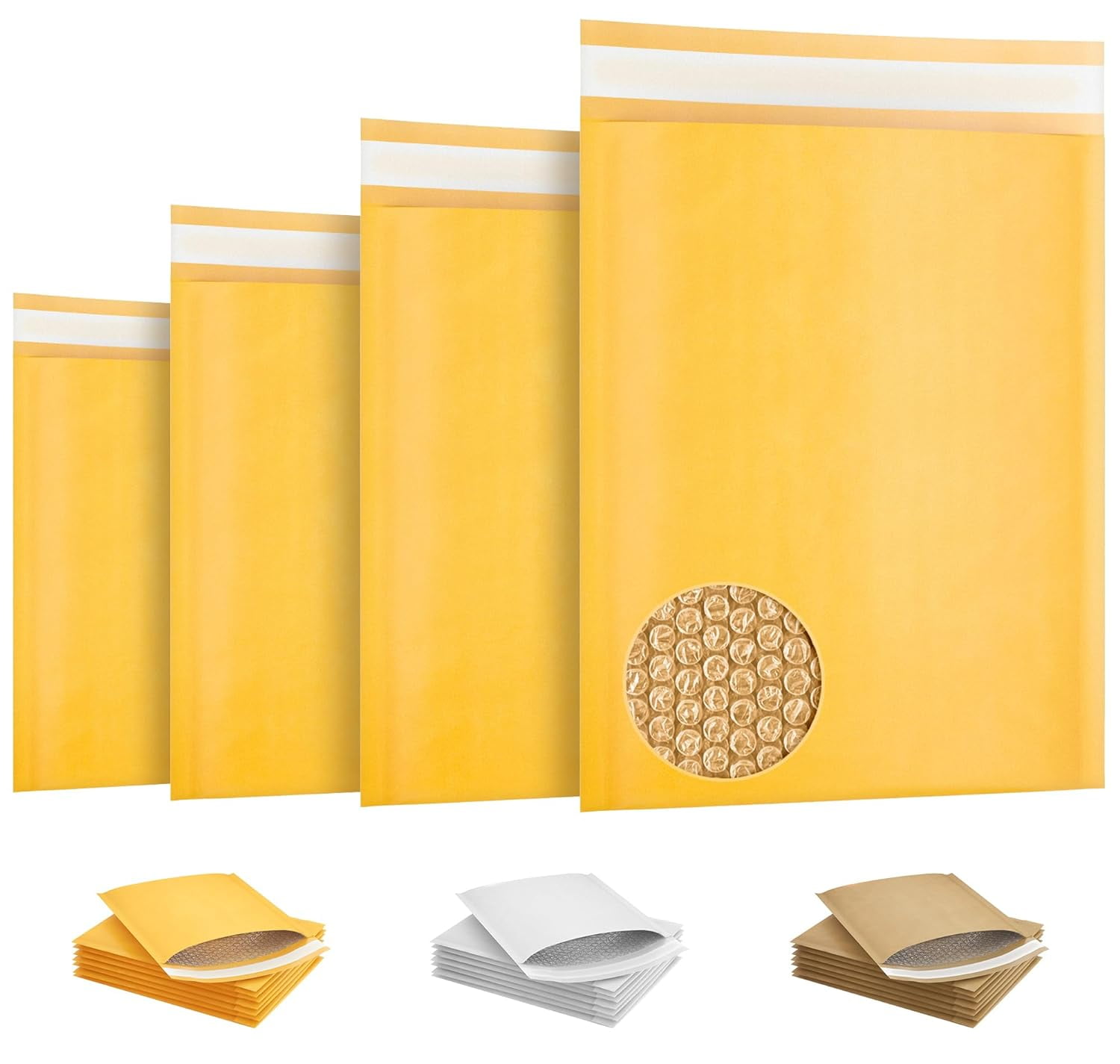 Yellow Kraft Bubble Mailer Envelopes, 10.5 x 15 Inches. 200 Pack Mail ...