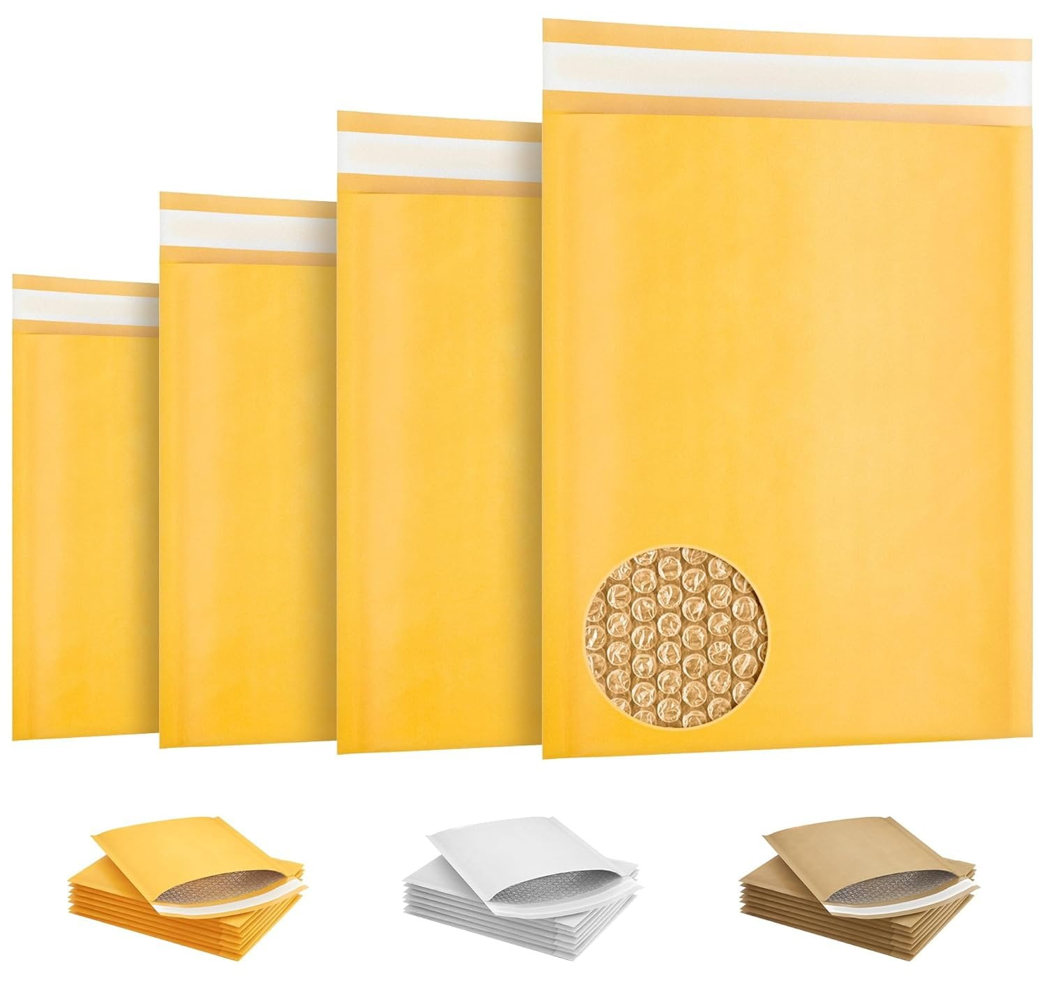 Yellow Kraft Bubble Mailer Envelopes, 9.5 x 13 Inches. 200 Pack Mail ...
