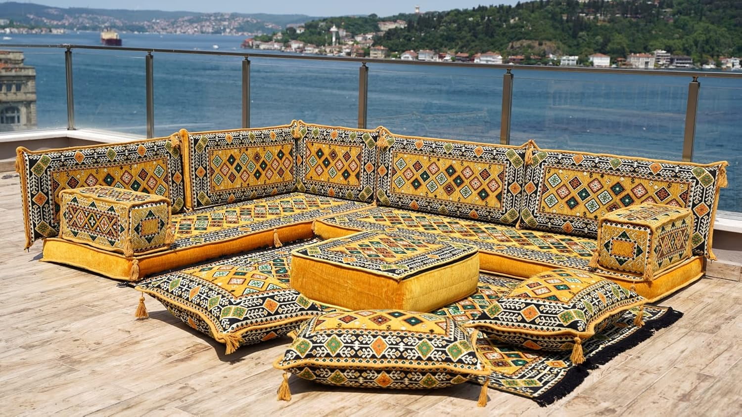 Yellow L Shaped Sofa Sets for Living Room, Arabic Floor Sofa Set, Terrace Sofa, Moroccan Sofas ...