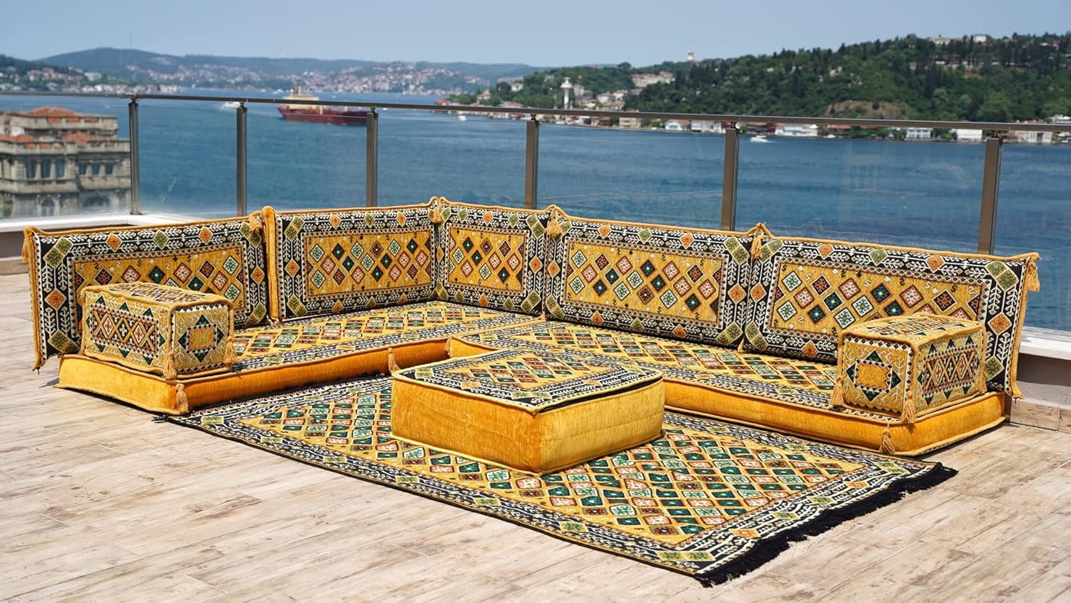 Yellow L Shaped Sofa Sets for Living Room, Arabic Floor Sofa Set, Terrace Sofa, Moroccan Sofas ...