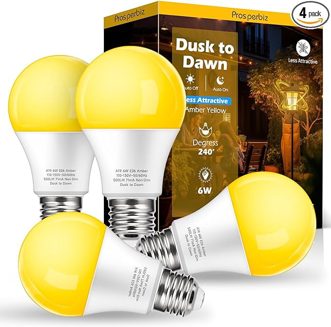 Yellow LED Bug Light Bulbs Outdoor, Yellow Dusk to Dawn Light Bulbs 40W ...