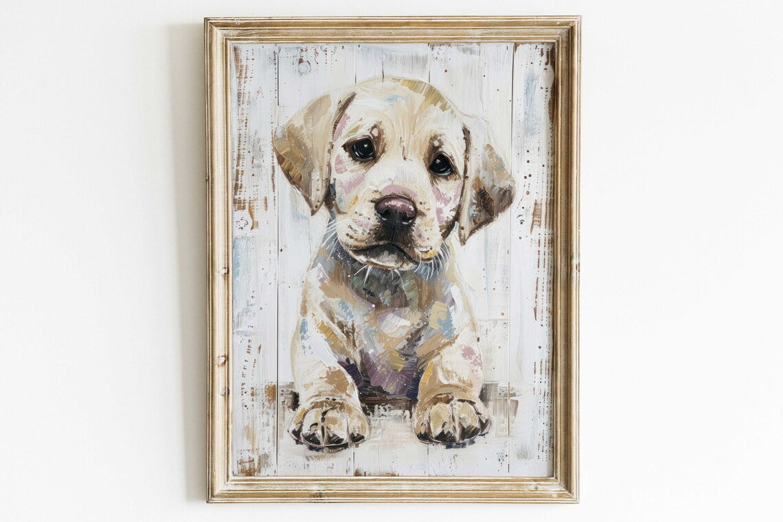 Yellow Lab Art, Labrador Puppy, Puppy Wall Art, Labrador Print, Vintage ...