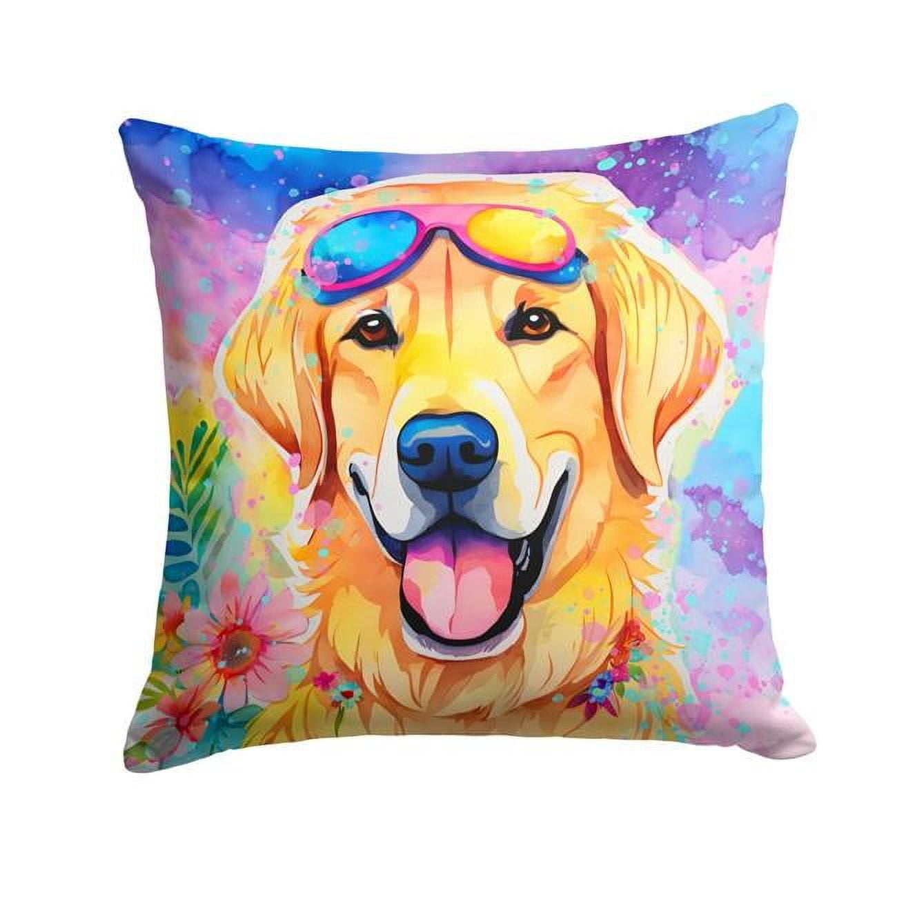 Yellow Labrador Hippie Dawg Fabric Decorative Pillow 18 in x 18 in ...