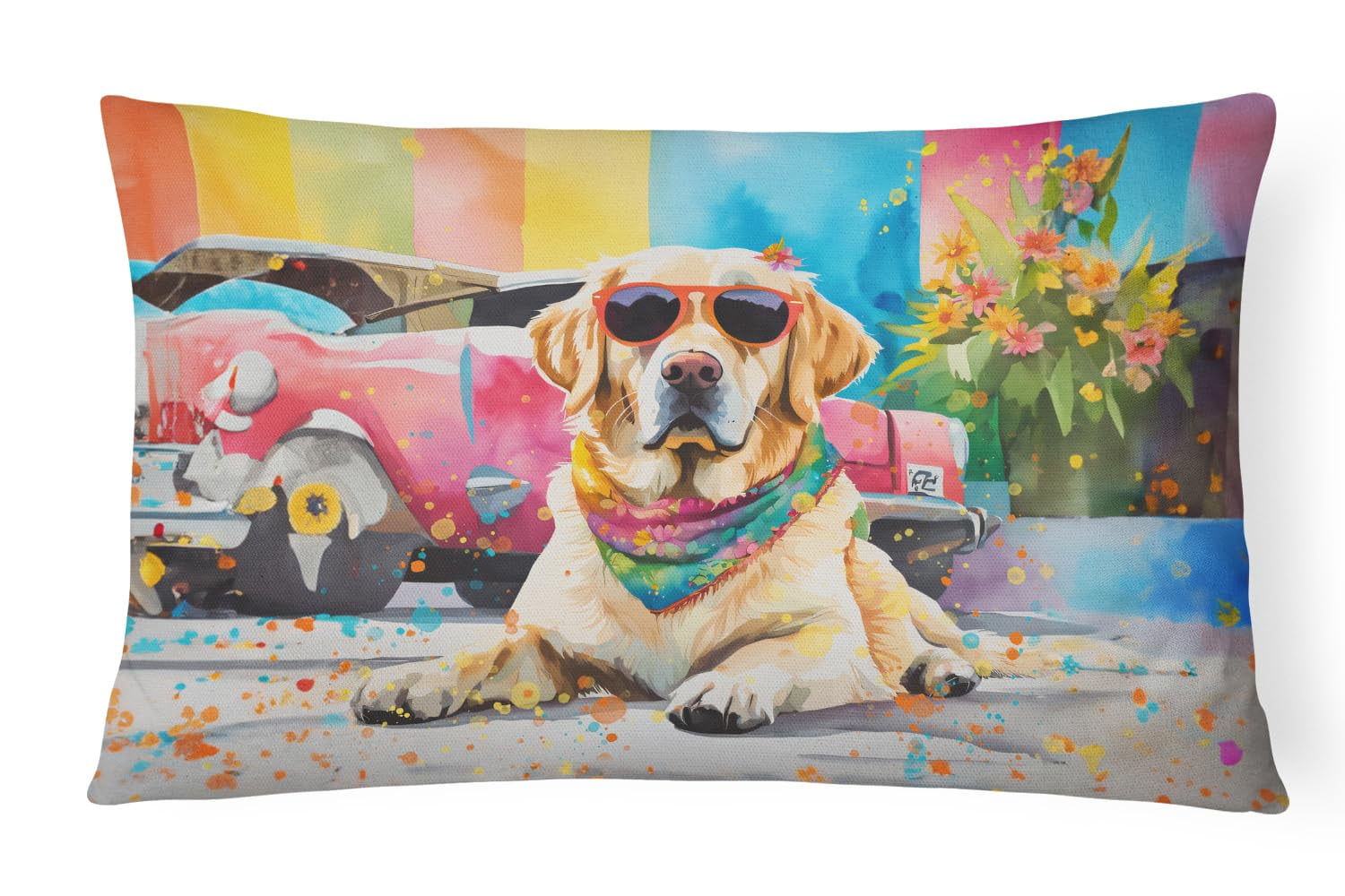 Yellow Labrador Hippie Dawg Fabric Decorative Pillow 12 in x 16 in ...