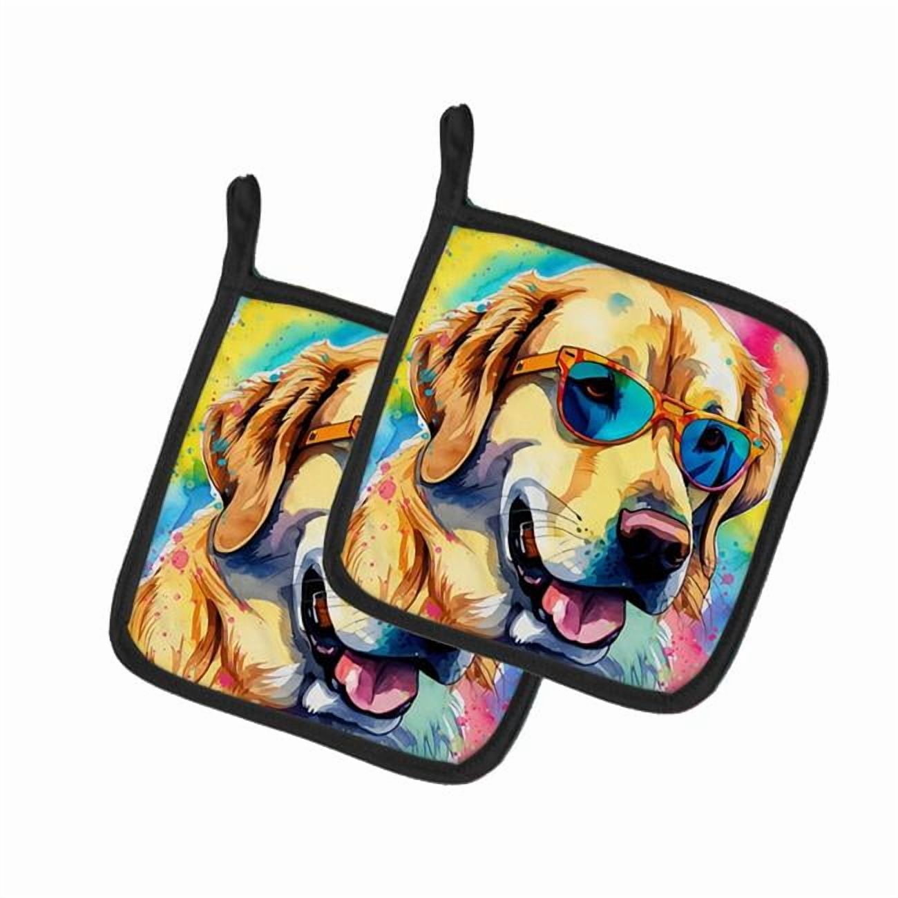 Yellow Labrador Hippie Dawg Pair of Pot Holders 7.5 in x 7.5 in ...