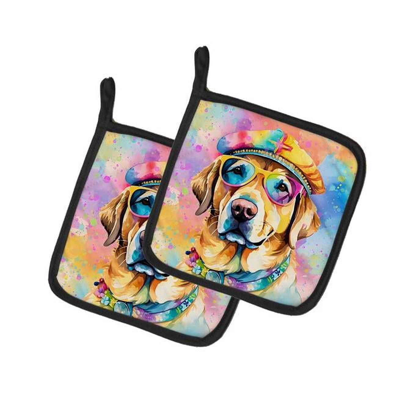 Yellow Labrador Hippie Dawg Pair of Pot Holders 7.5 in x 7.5 in ...