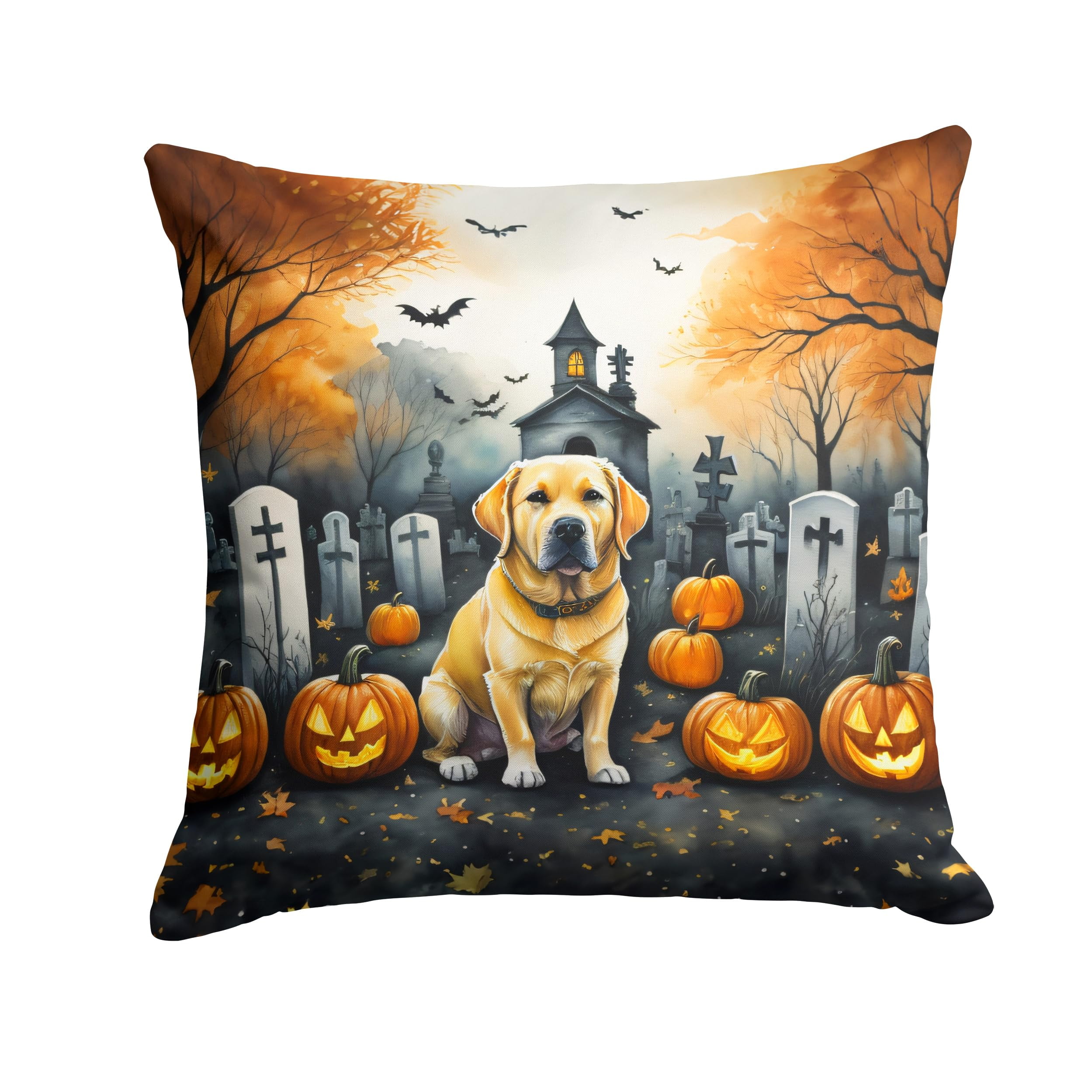 Yellow Labrador Retriever Spooky Halloween Fabric Decorative Pillow 14 ...