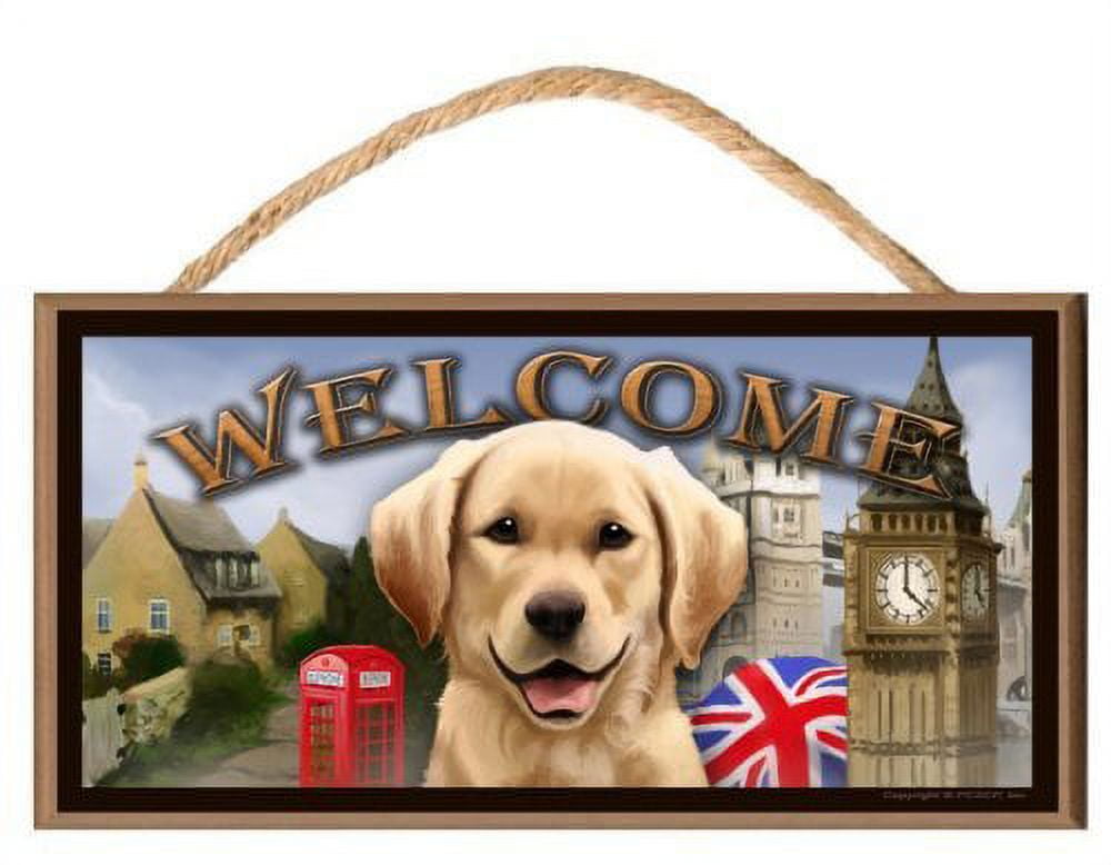 Yellow Labrador Retriever (Yellow Lab) Dog Sign (English Welcome, 10 ...